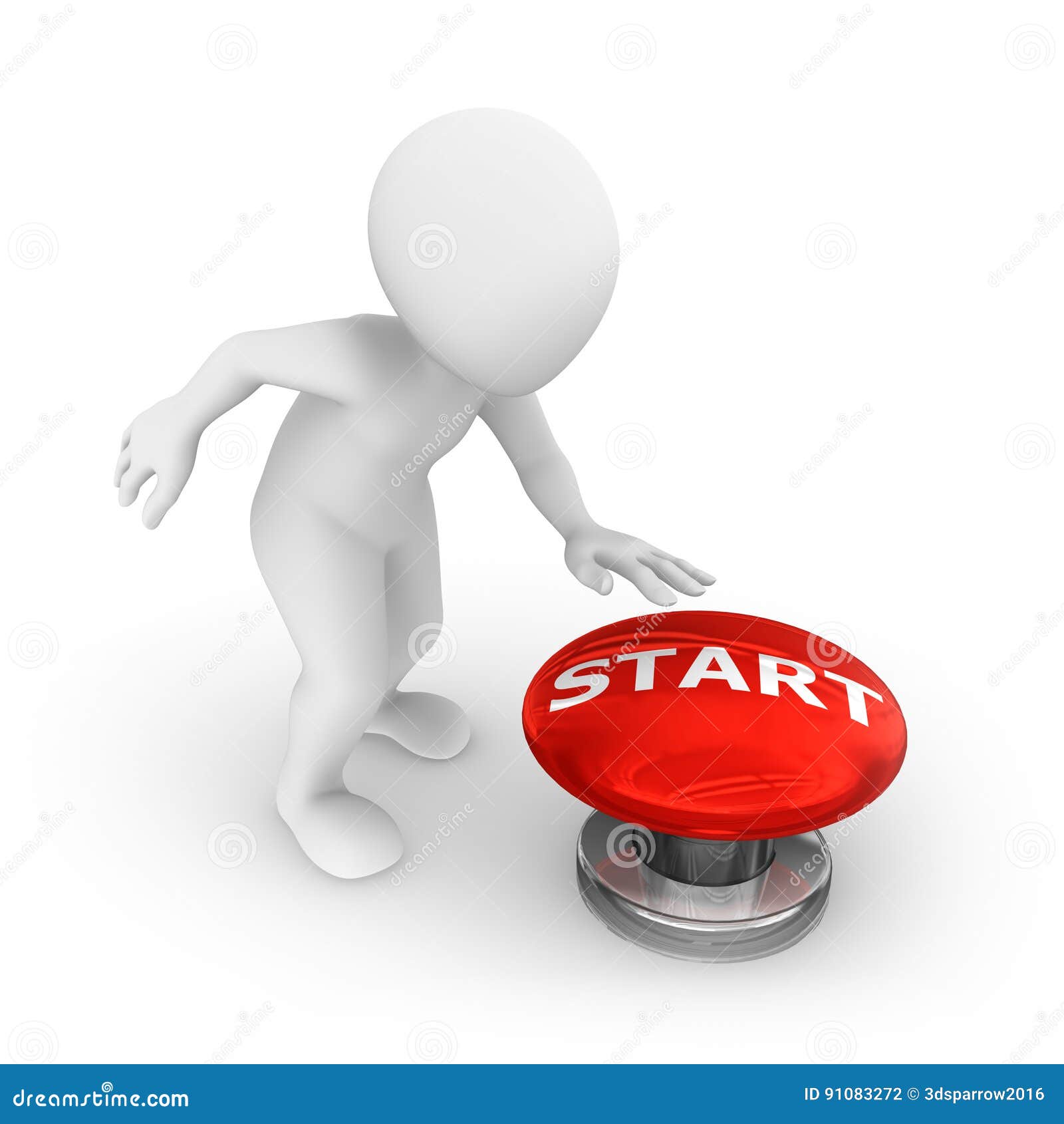 3d Man Presses the Red Start Button. 3d Illustration. Stock ...