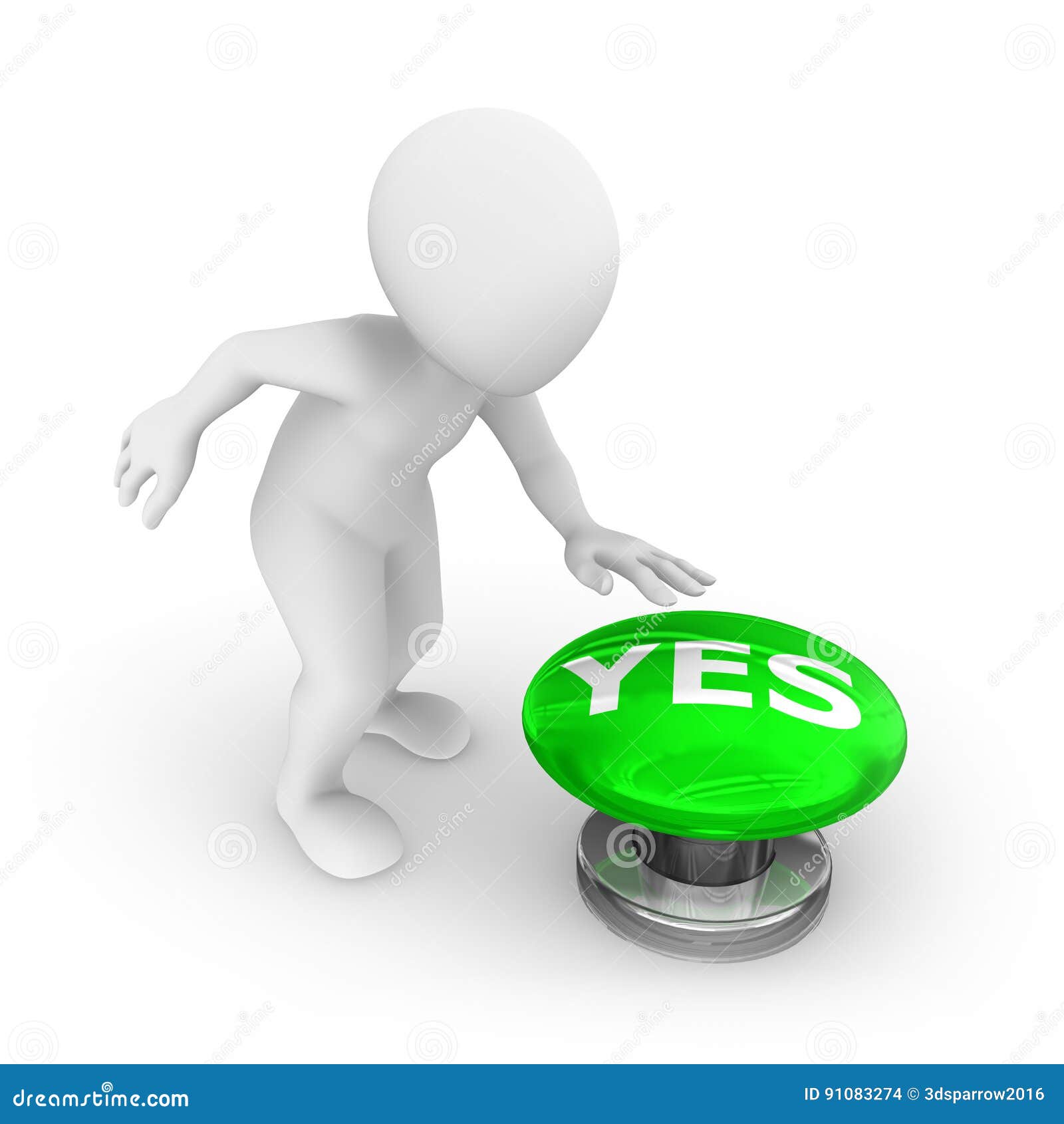 3d Man Presses the Yes Button. Stock Illustration - Illustration of ...