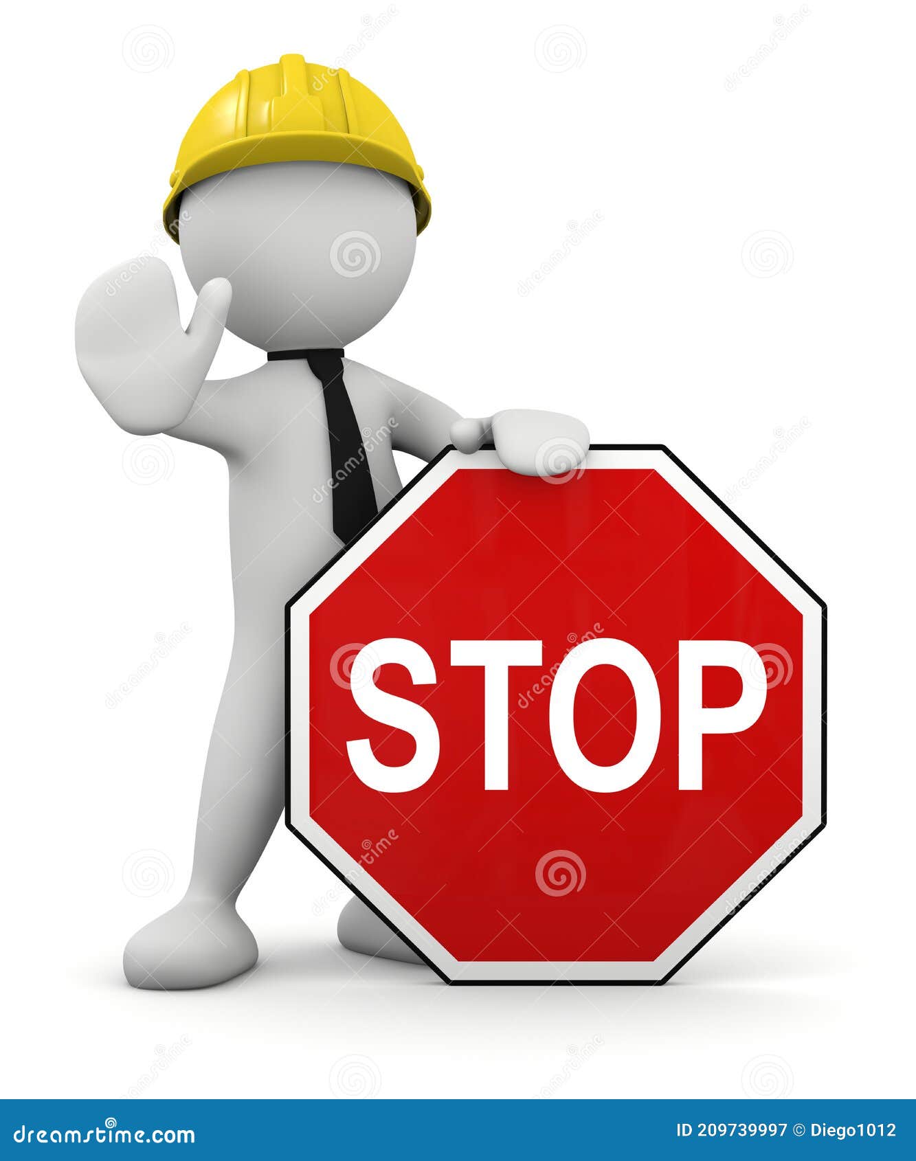 3d Man Prohibiting with Stop Sign Stock Illustration - Illustration of ...