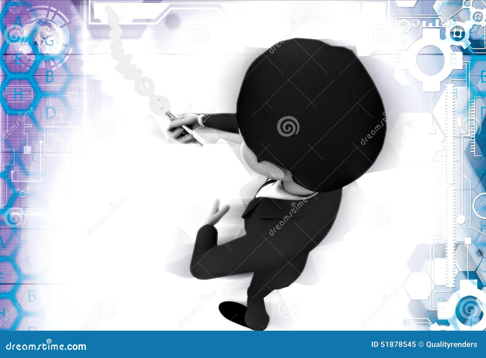 3d Man Pull Chain Illustration Stock Illustration - Illustration of ...
