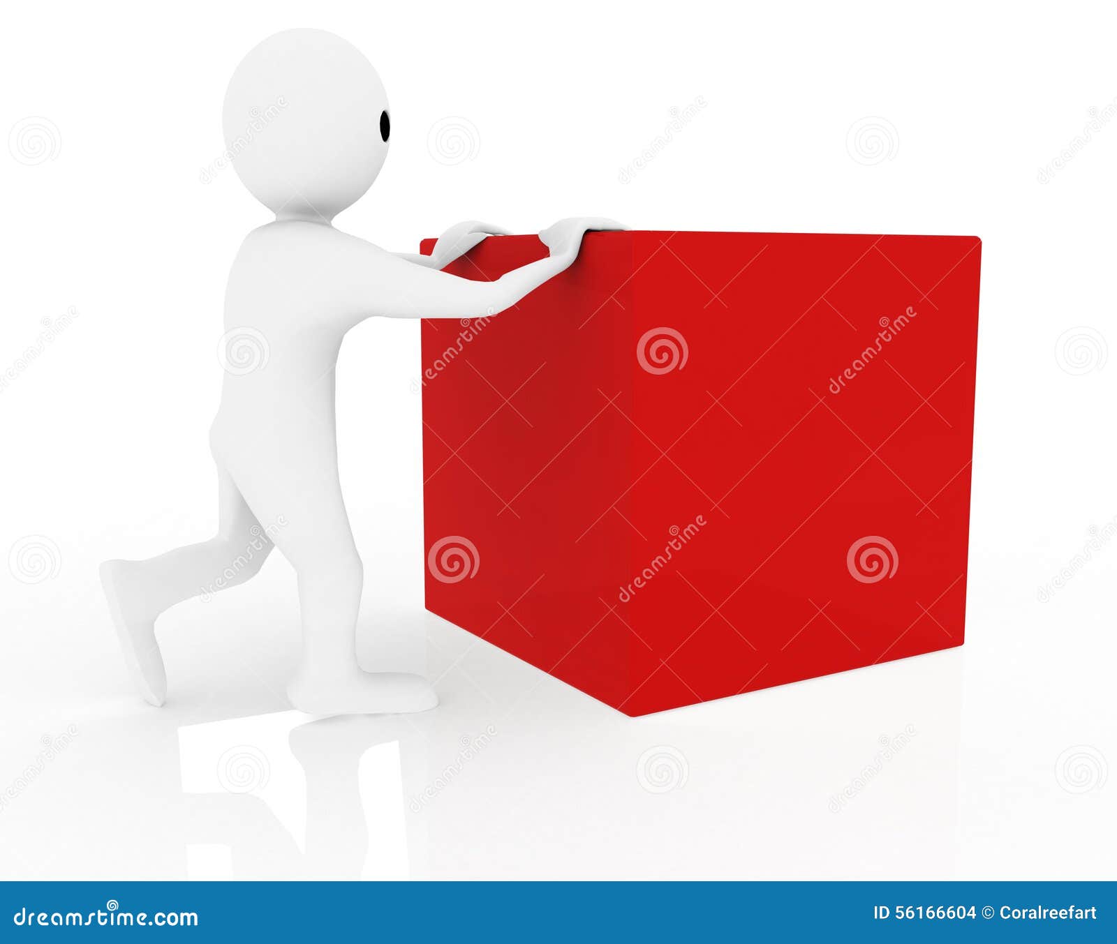 3d Man Push Red Big Cube Illustration Stock Illustration - Illustration ...