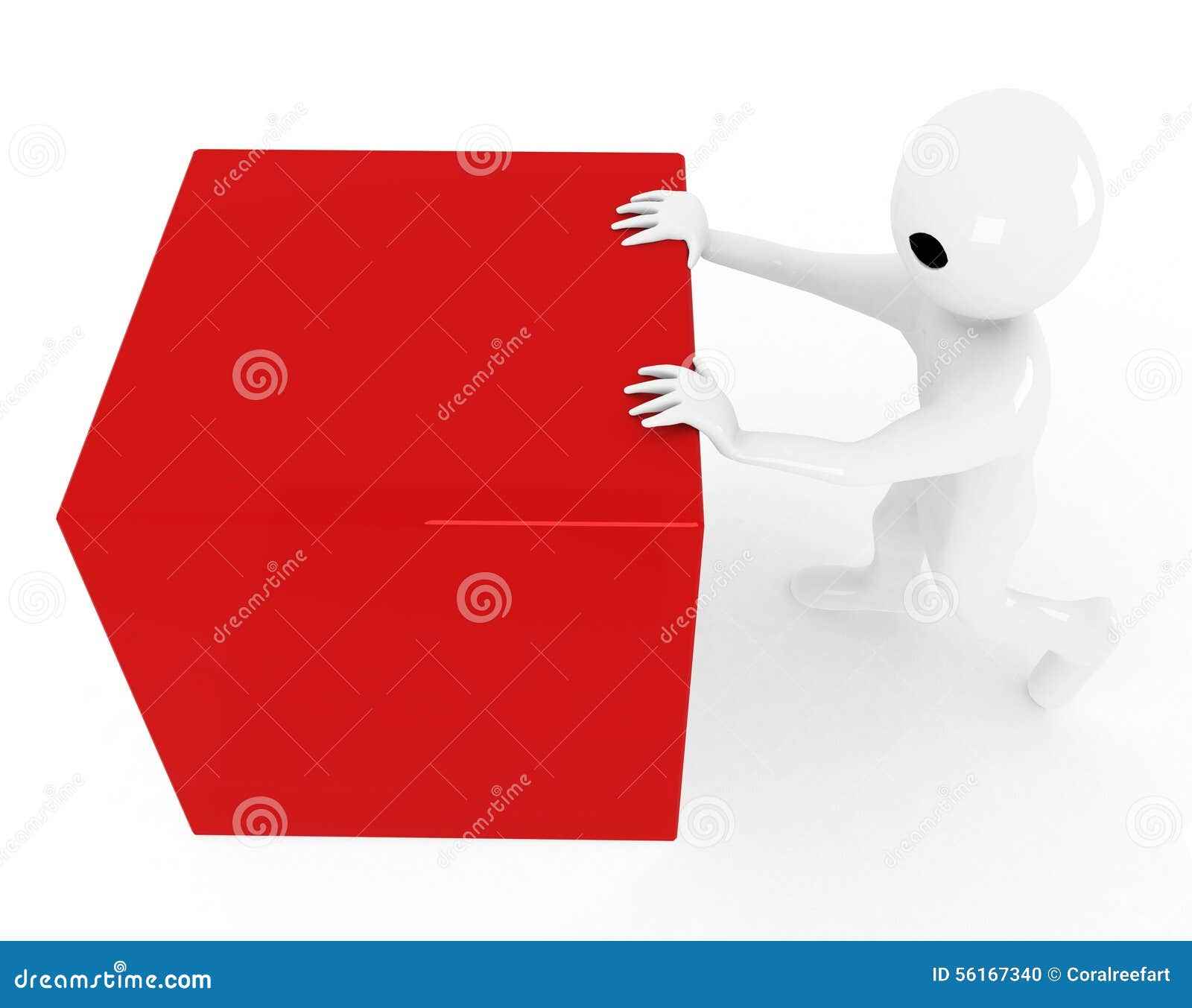 3d Man Push Red Big Cube Illustration Stock Illustration - Illustration ...