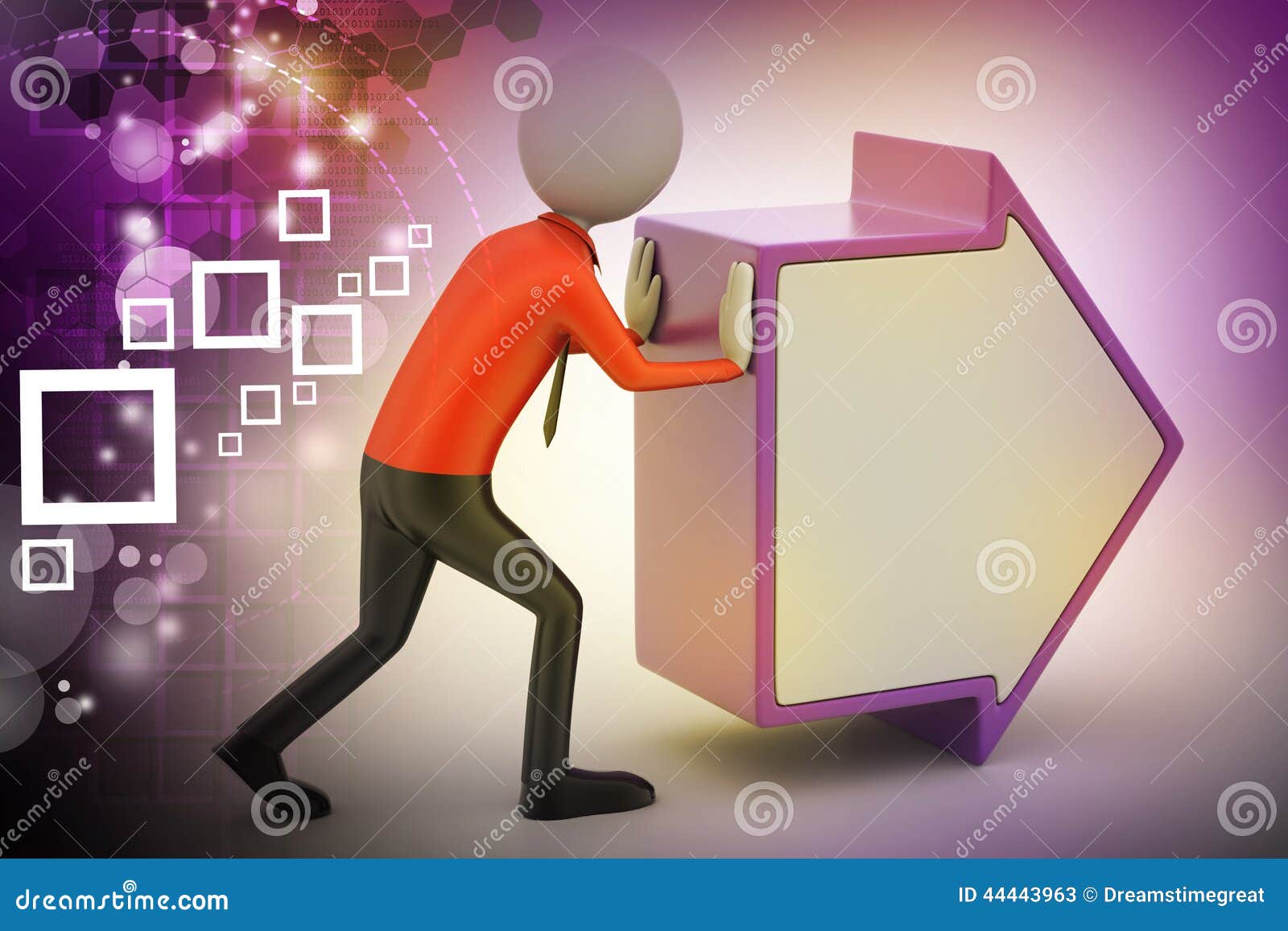 3d man pushing the arrow stock illustration. Illustration of future ...