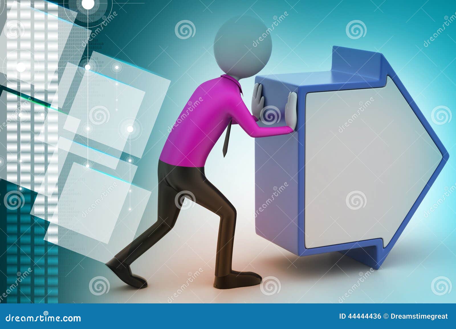 3d man pushing the arrow stock illustration. Illustration of diagram ...