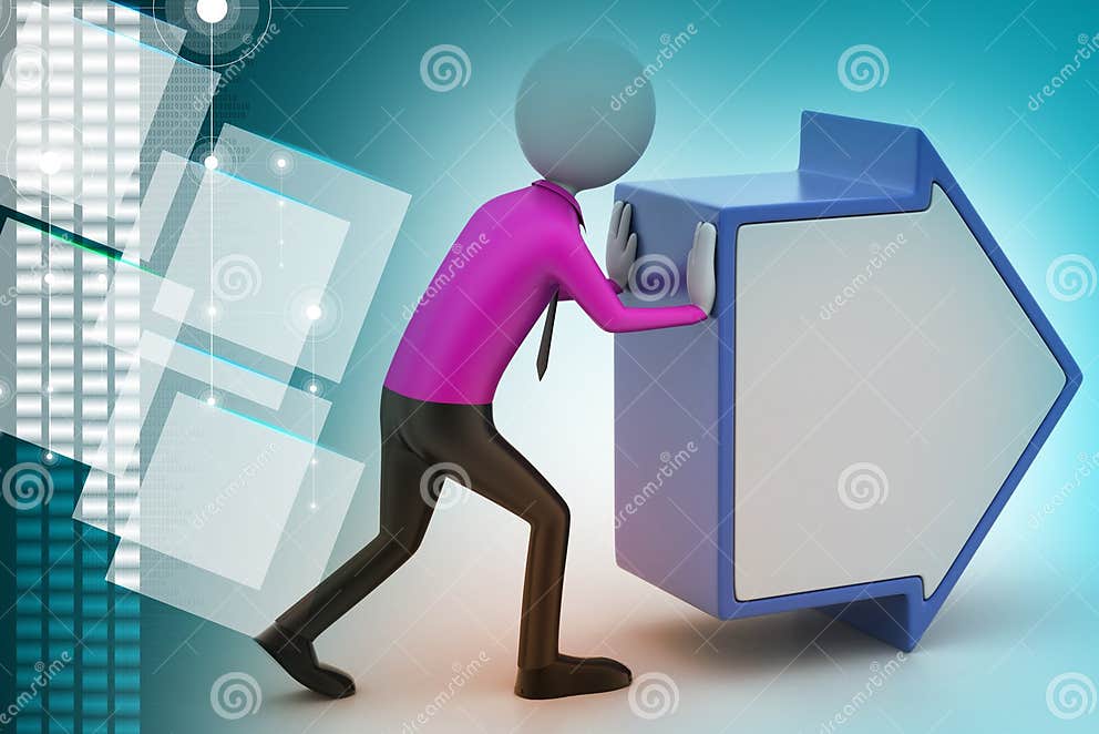 3d man pushing the arrow stock illustration. Illustration of diagram ...