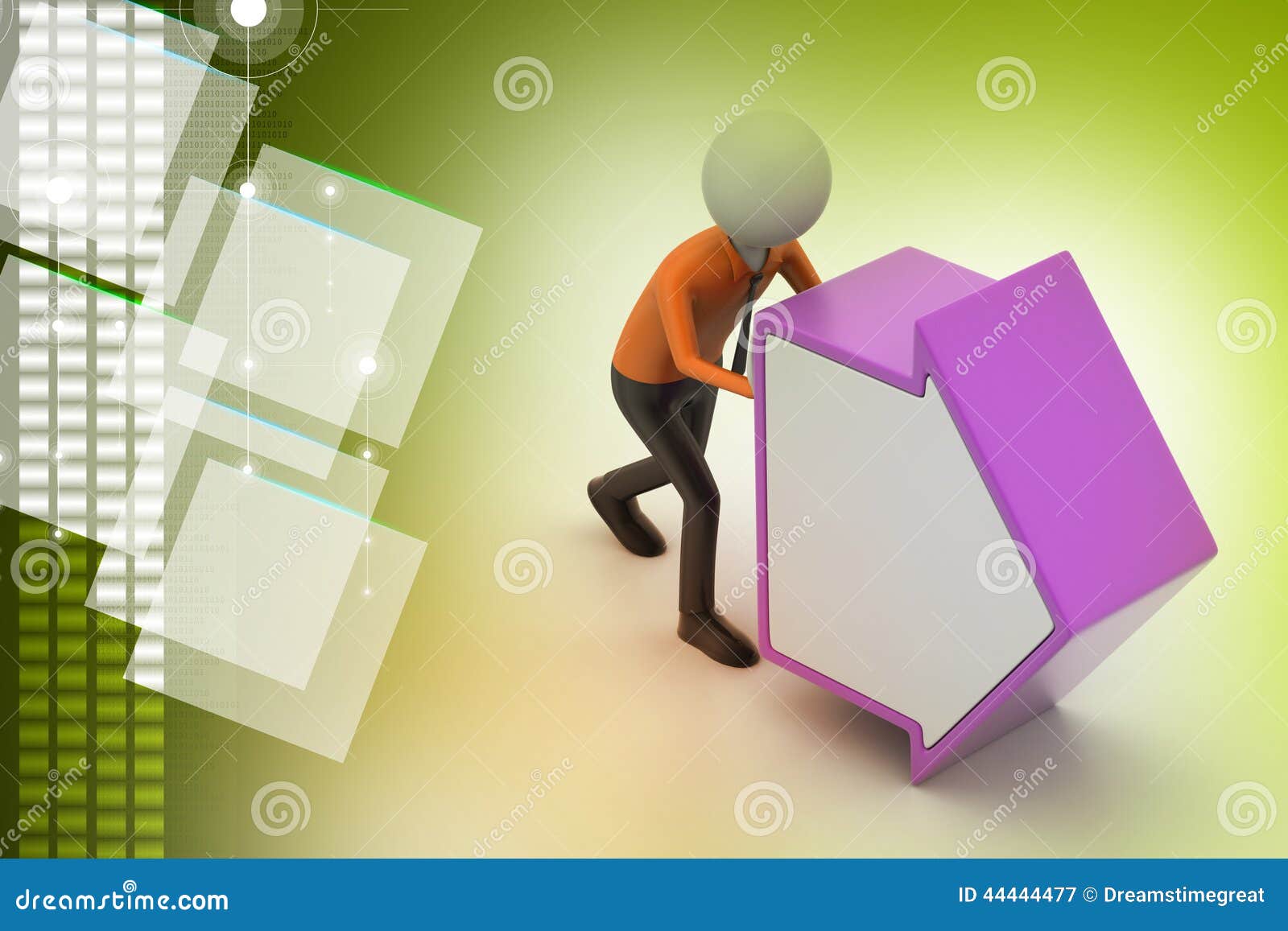 3d man pushing the arrow stock illustration. Illustration of character ...