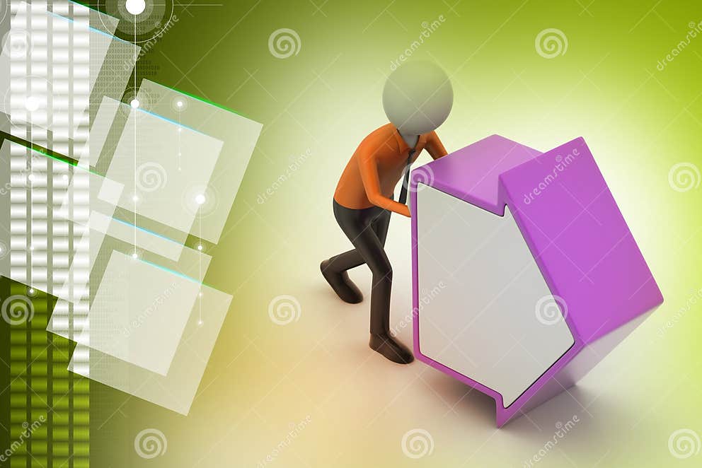3d man pushing the arrow stock illustration. Illustration of character ...