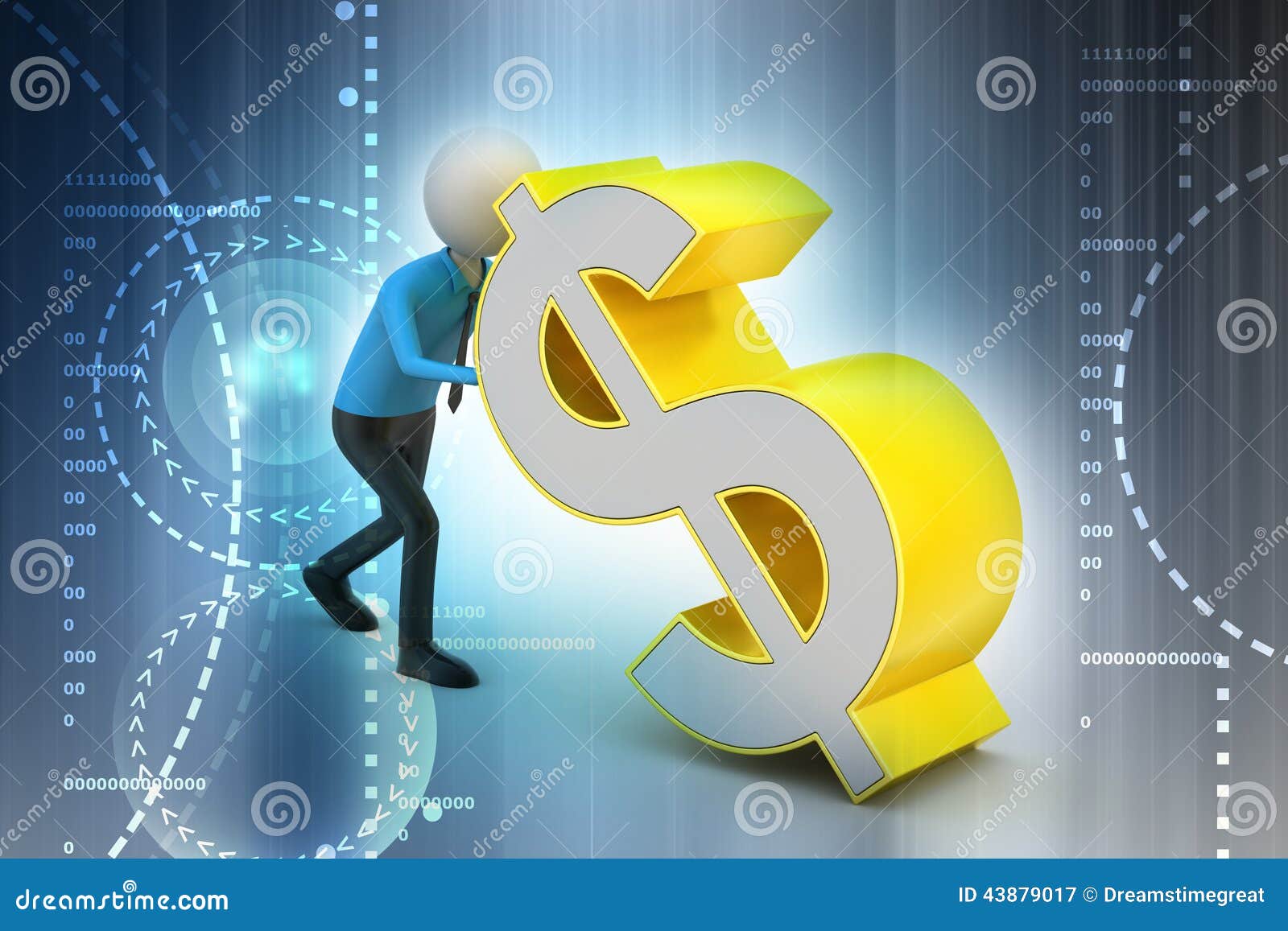 3d Man Pushing the Dollar Sign Stock Illustration - Illustration of ...