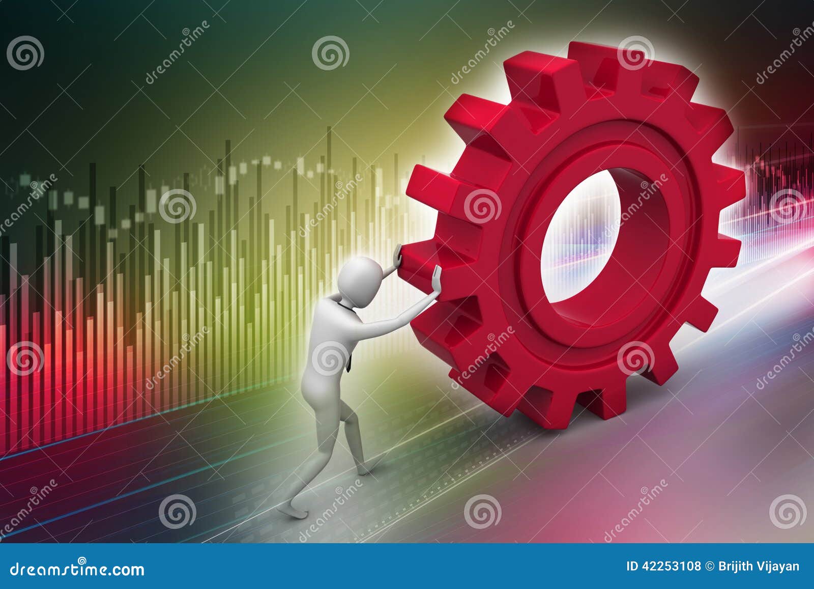 3d man pushing the gear stock illustration. Illustration of person ...