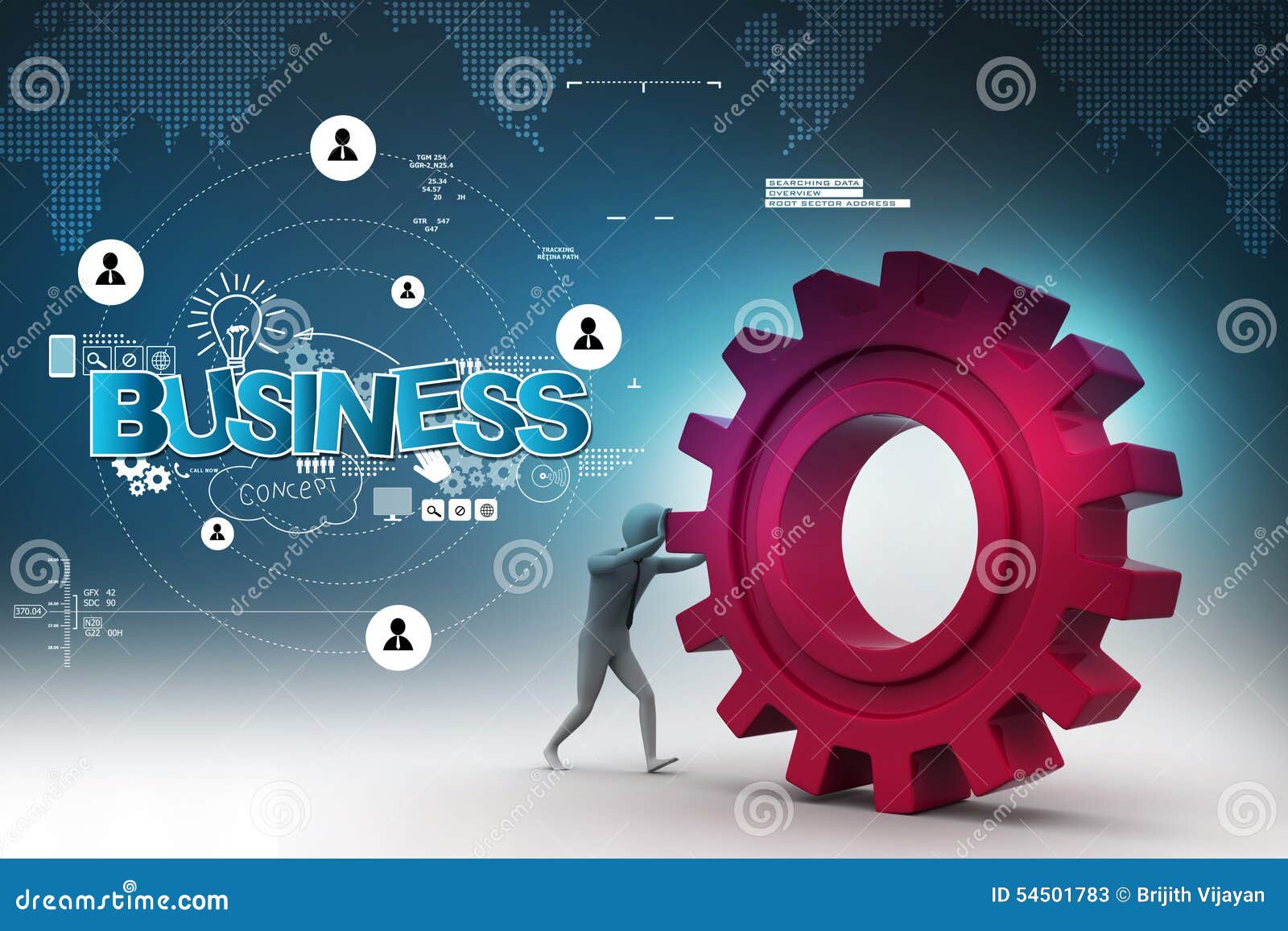 Man Pushing Gear Wheel In Color Background Royalty-Free Illustration ...