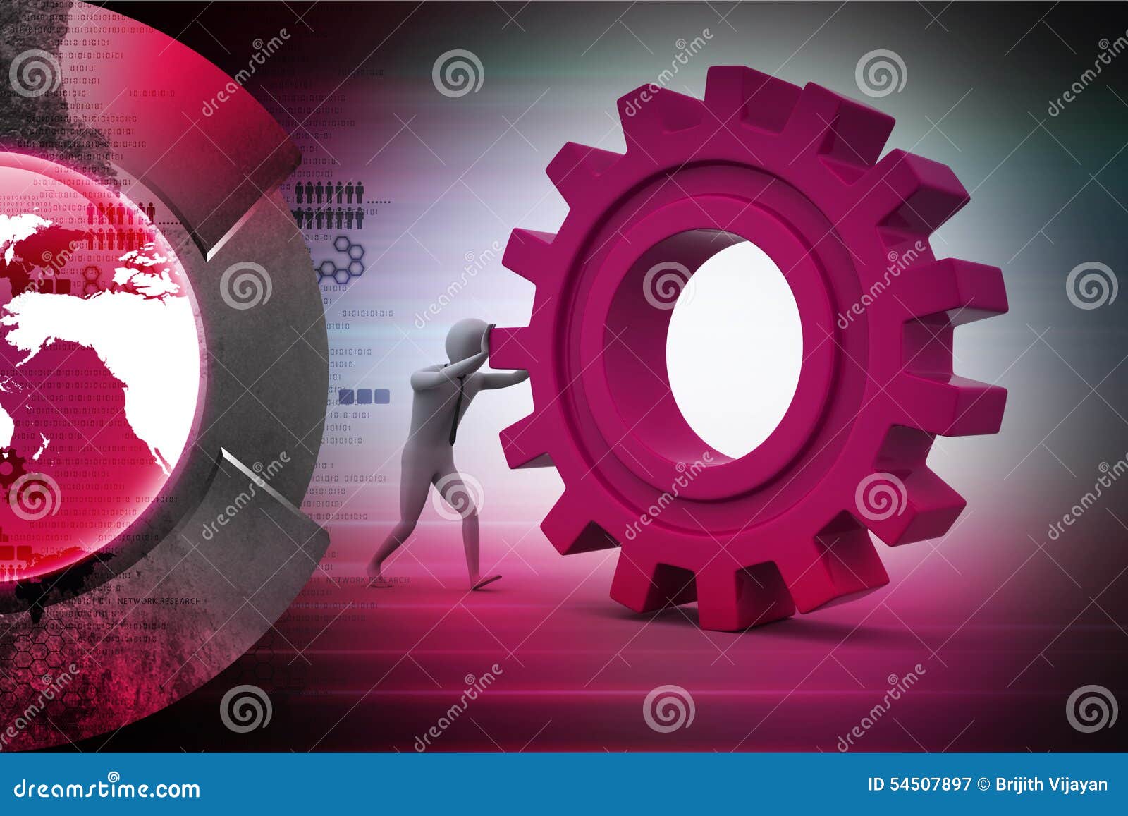 Man Pushing Gear Wheel In Color Background Royalty-Free Illustration ...