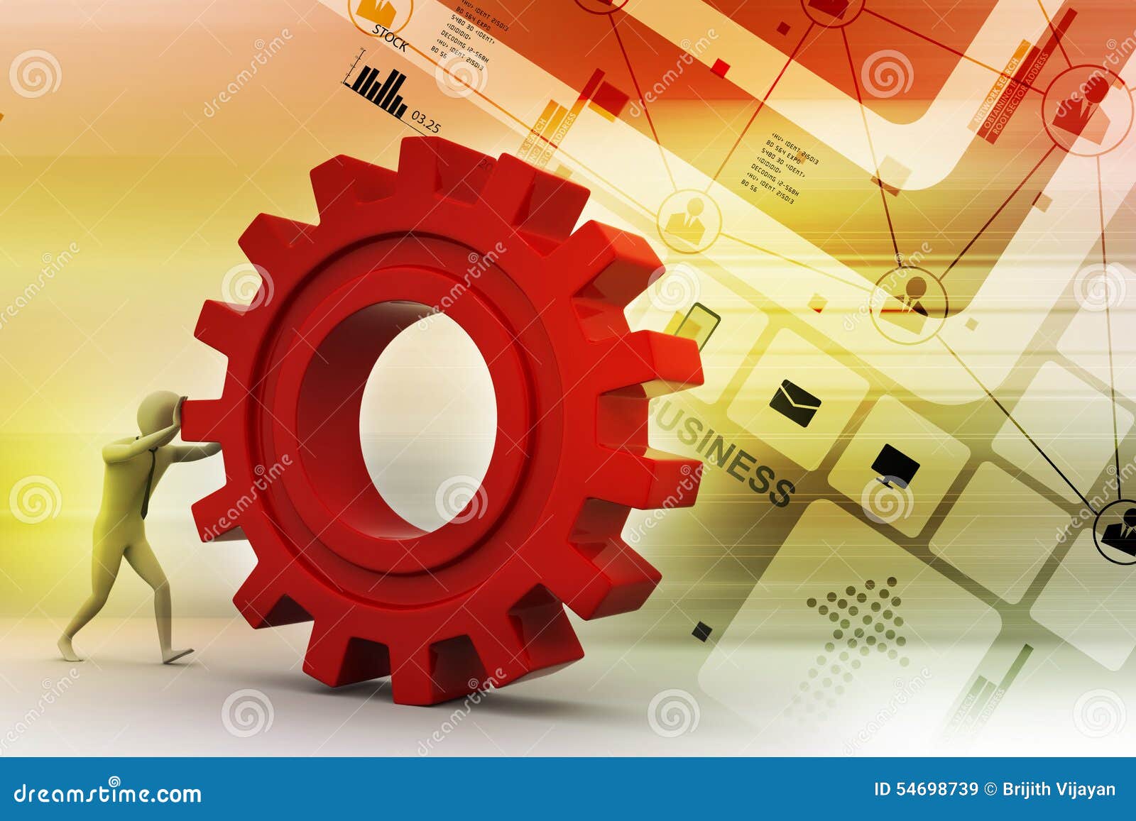 3d man pushing the gear stock illustration. Illustration of machinery ...