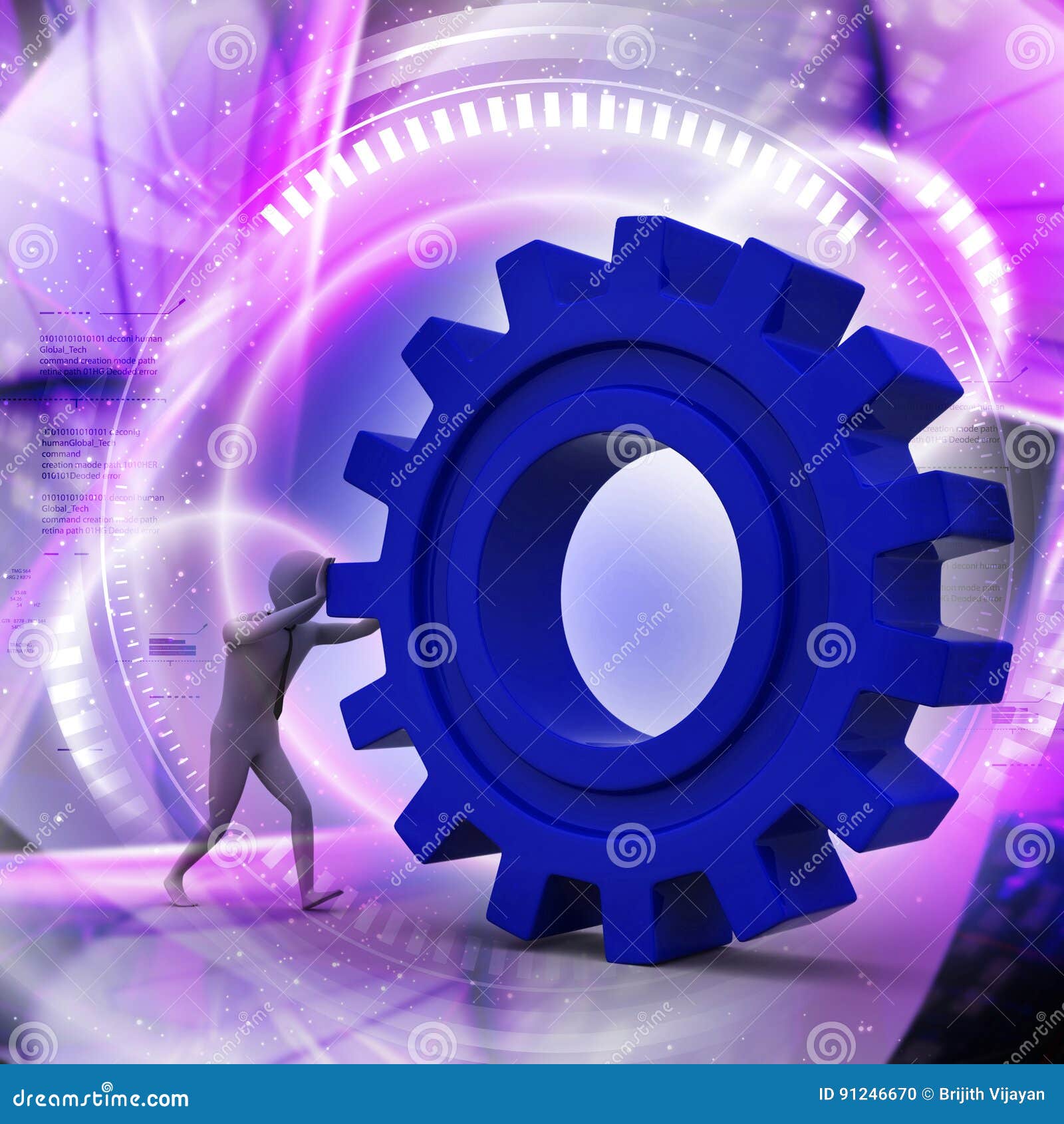 3d man pushing the gear stock illustration. Illustration of concept ...
