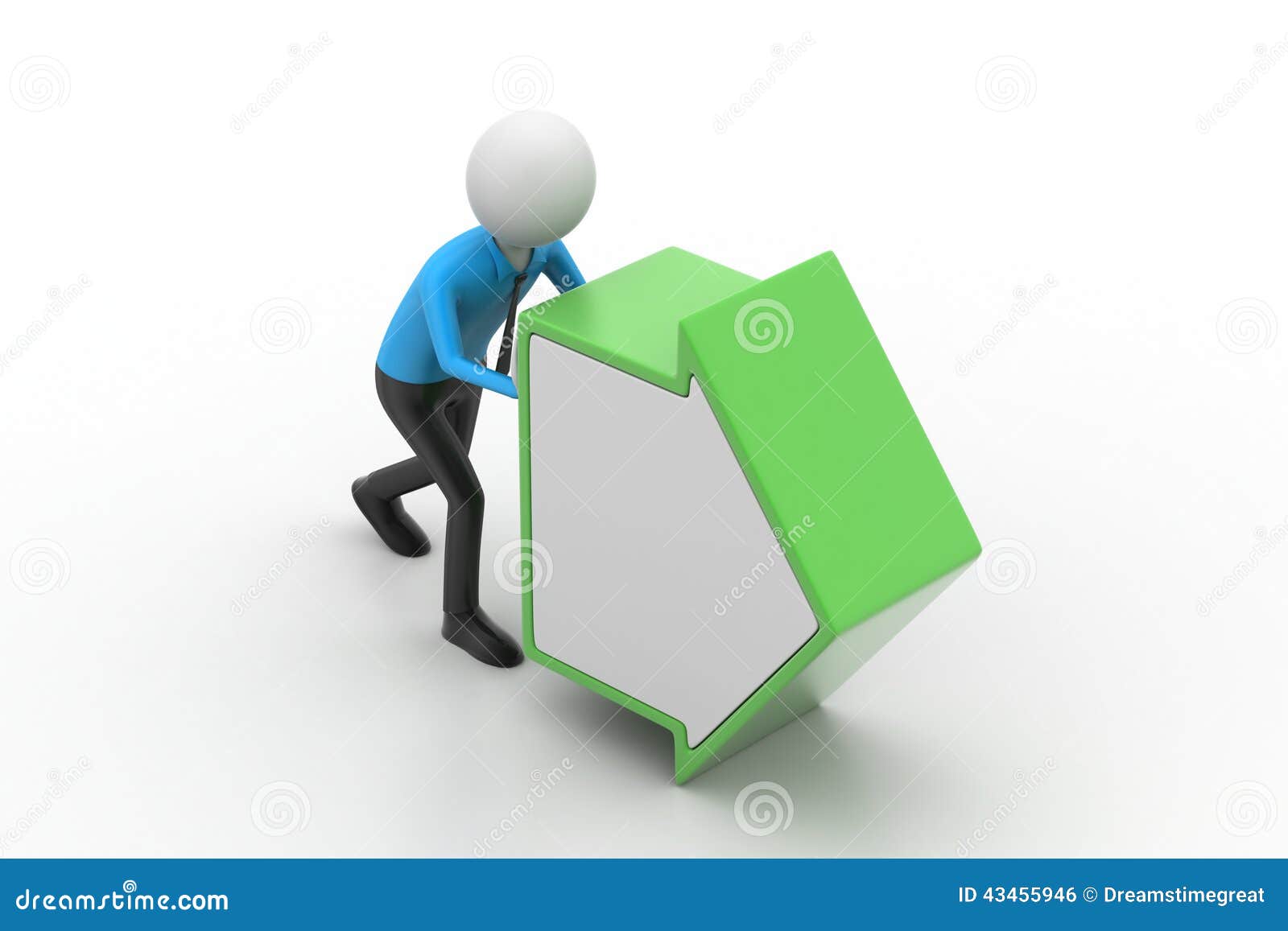 3d Man Pushing the Green Arrow Stock Illustration - Illustration of ...