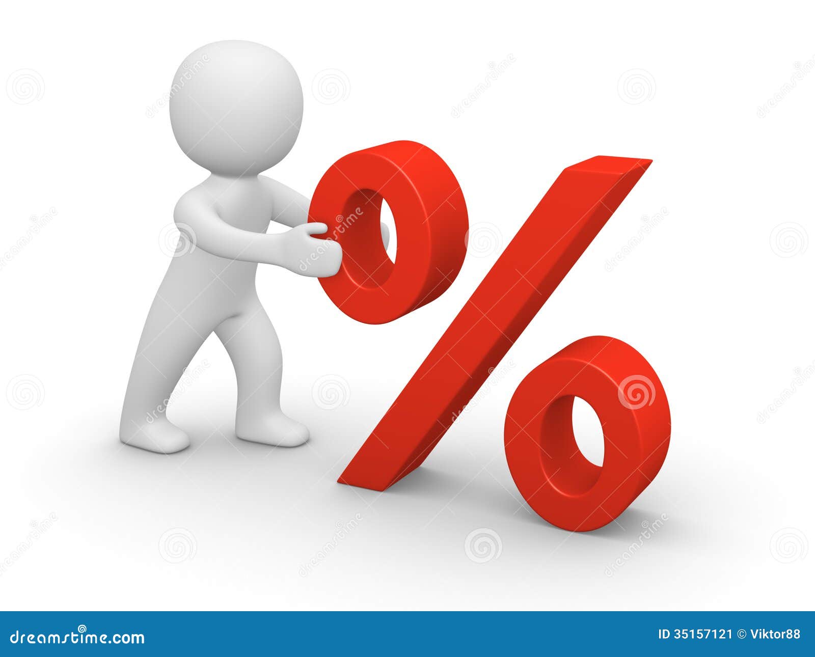 3d Man Pushing Red Percent Sign Stock Illustration - Illustration of ...
