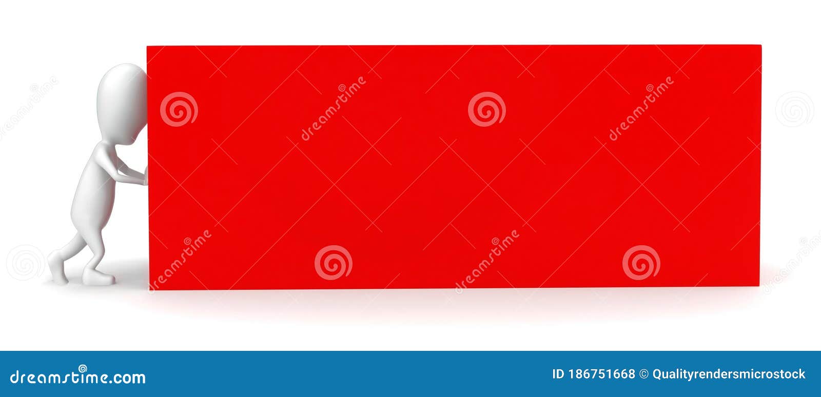 3d Man Pushing Red Rectangular Box Concept Stock Illustration ...