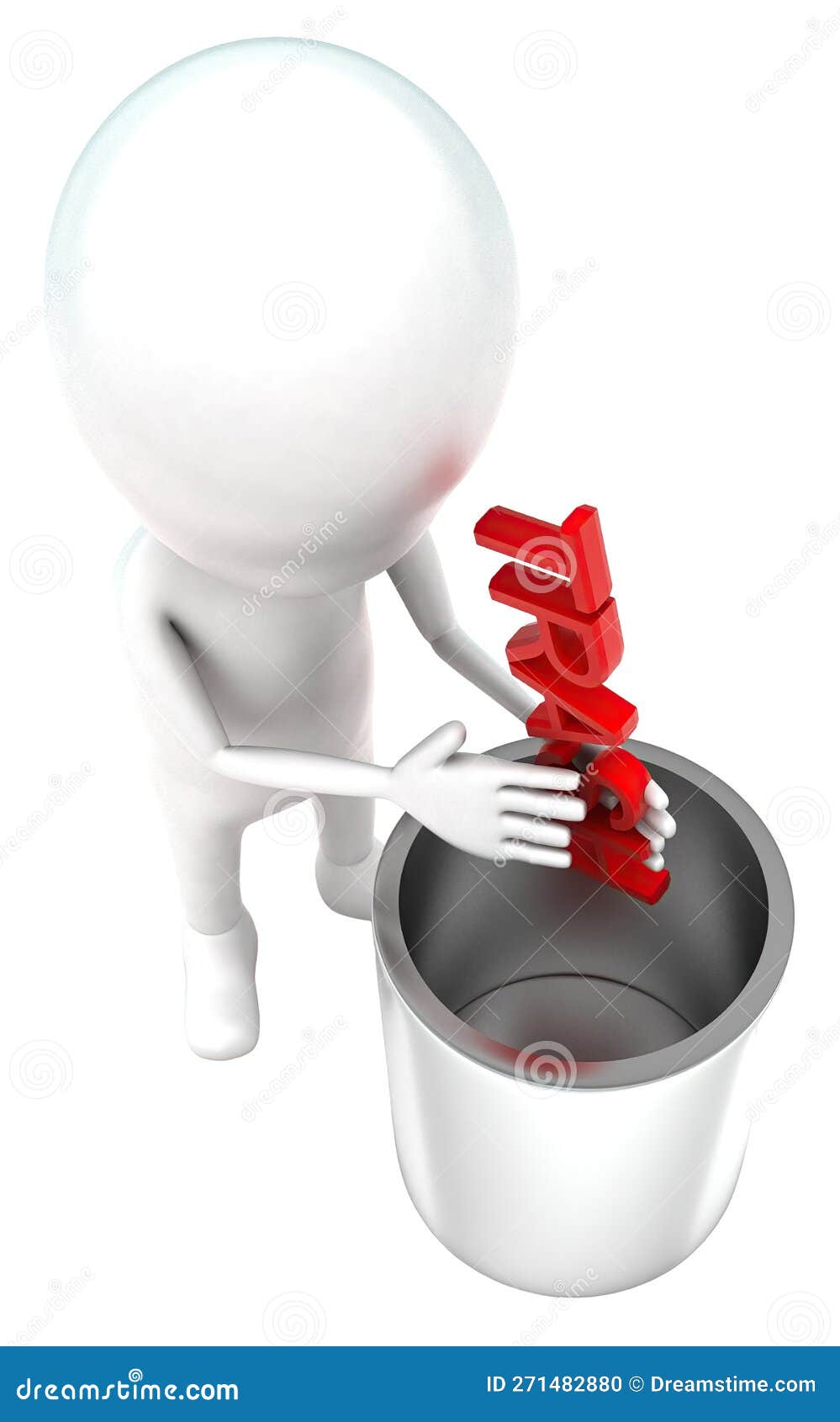 3d Man Putting Trash Text in a Dustbin Concept Stock Illustration ...