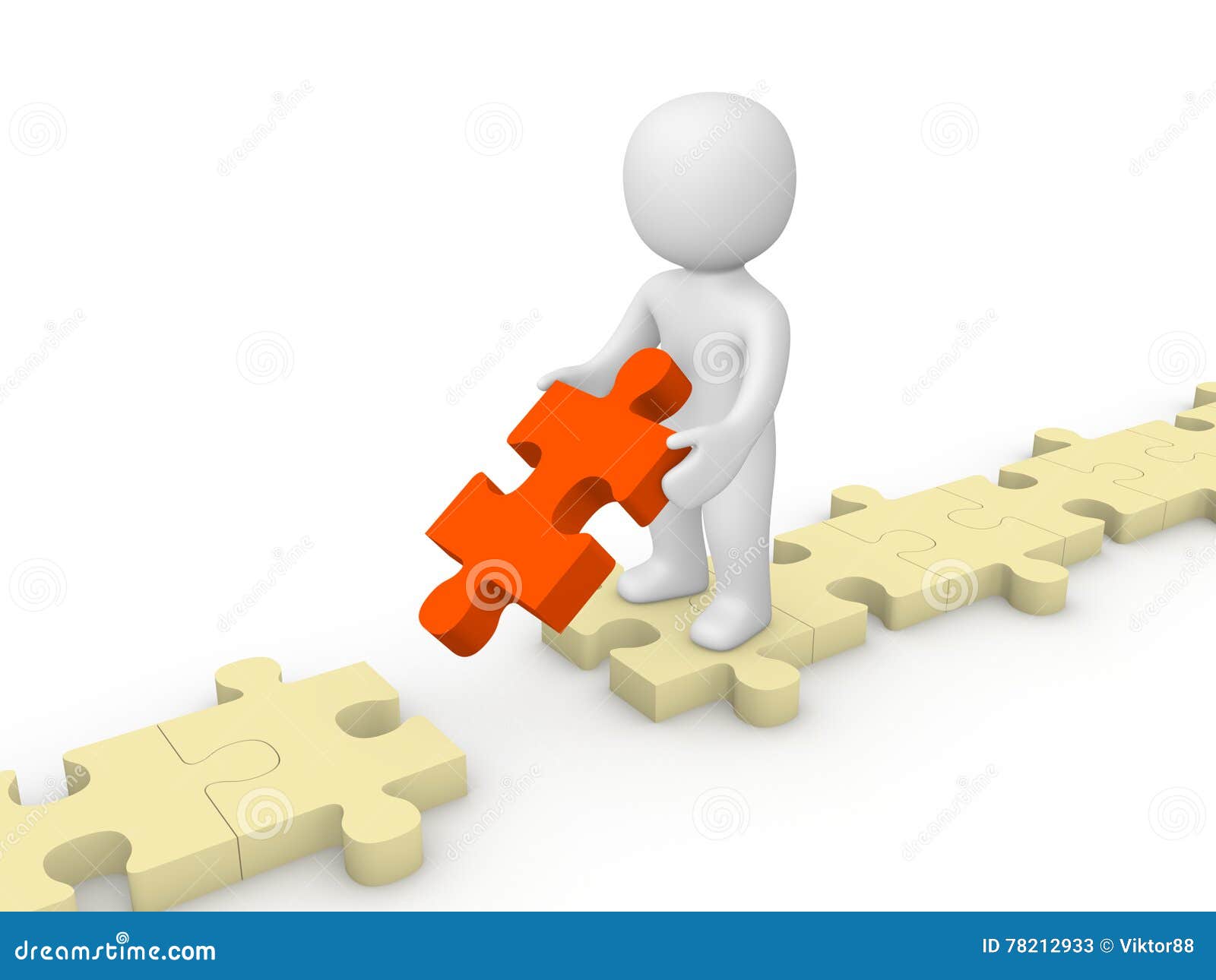 3d Man with Puzzle Piece Standing beside the Gap. Stock Illustration ...