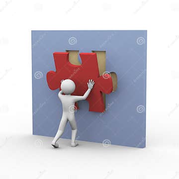 3d man and puzzle solution stock illustration. Illustration of attach ...