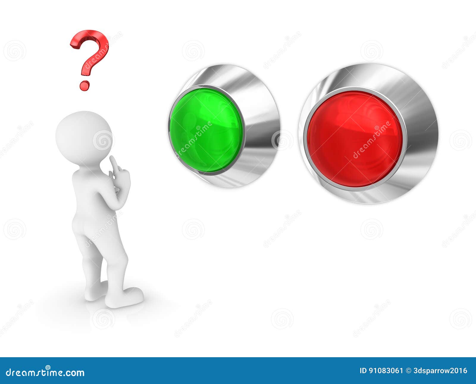 3d Man with Question Mark and Two Buttons. Stock Illustration ...