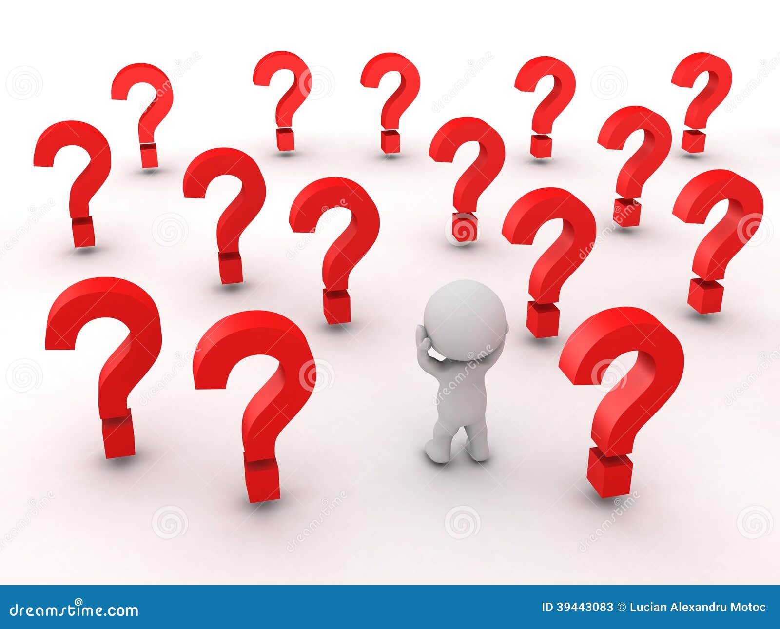 3D Man with Question Symbols Stock Illustration - Illustration of small ...