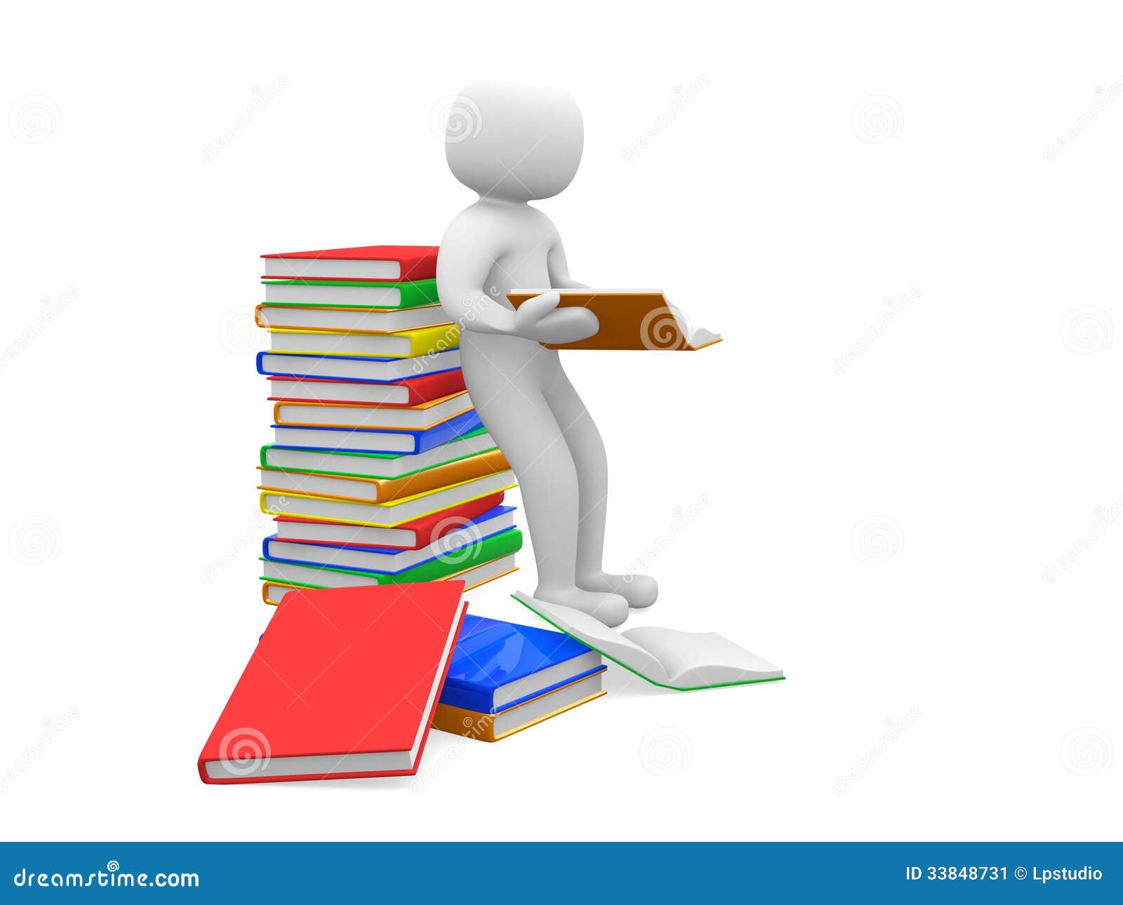 3d Man Reading a Book Over White Background Stock Illustration ...
