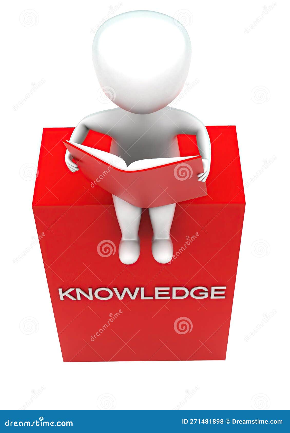 3d Man Reading Book while Sitting on Knowledge Block Concept Stock ...