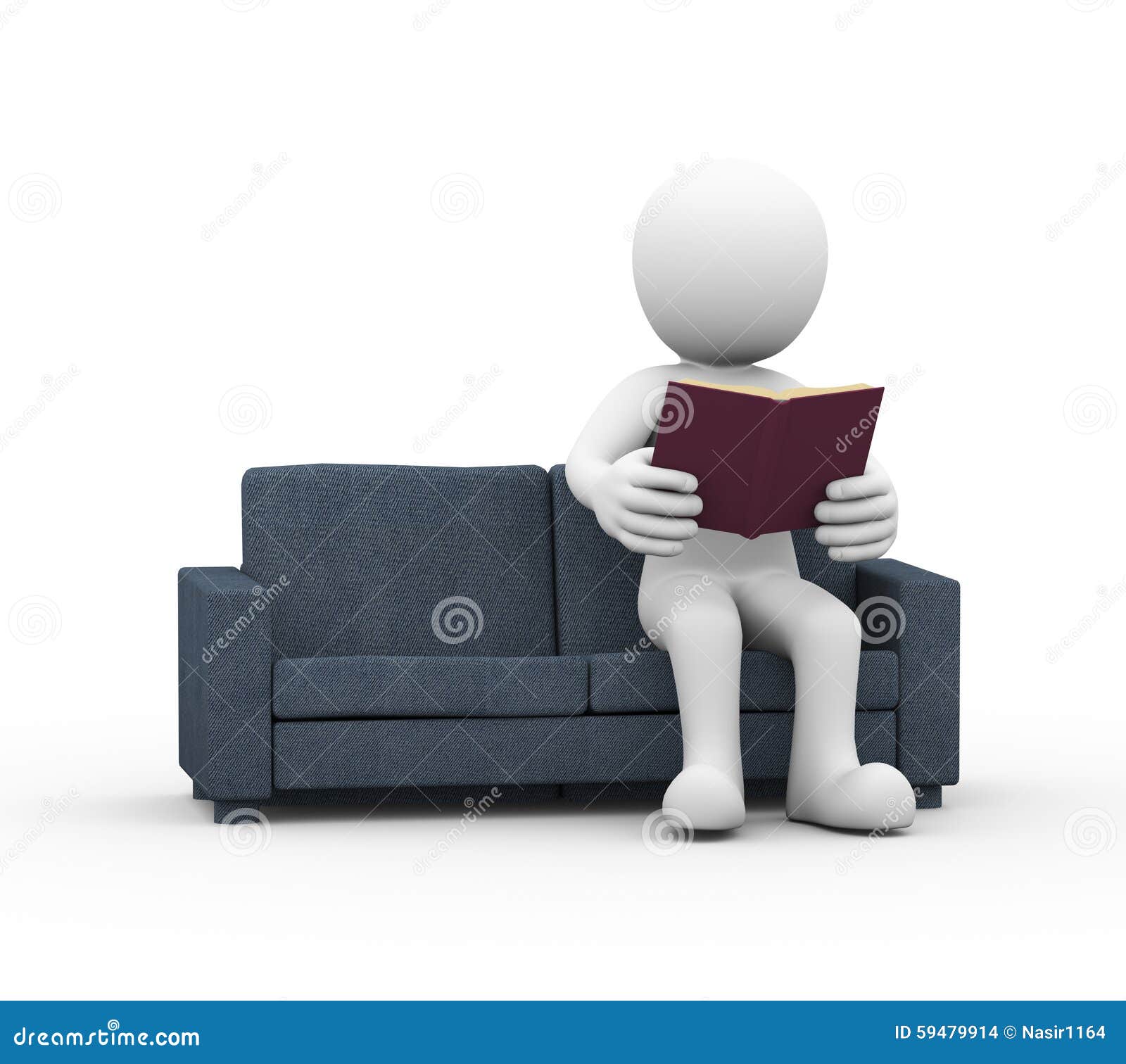 3d Man Reading a Book on Sofa Stock Illustration - Illustration of book ...