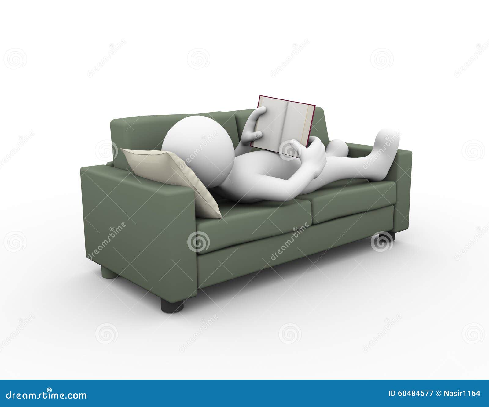 3d Man Reading and Relaxing on Couch Stock Illustration - Illustration ...