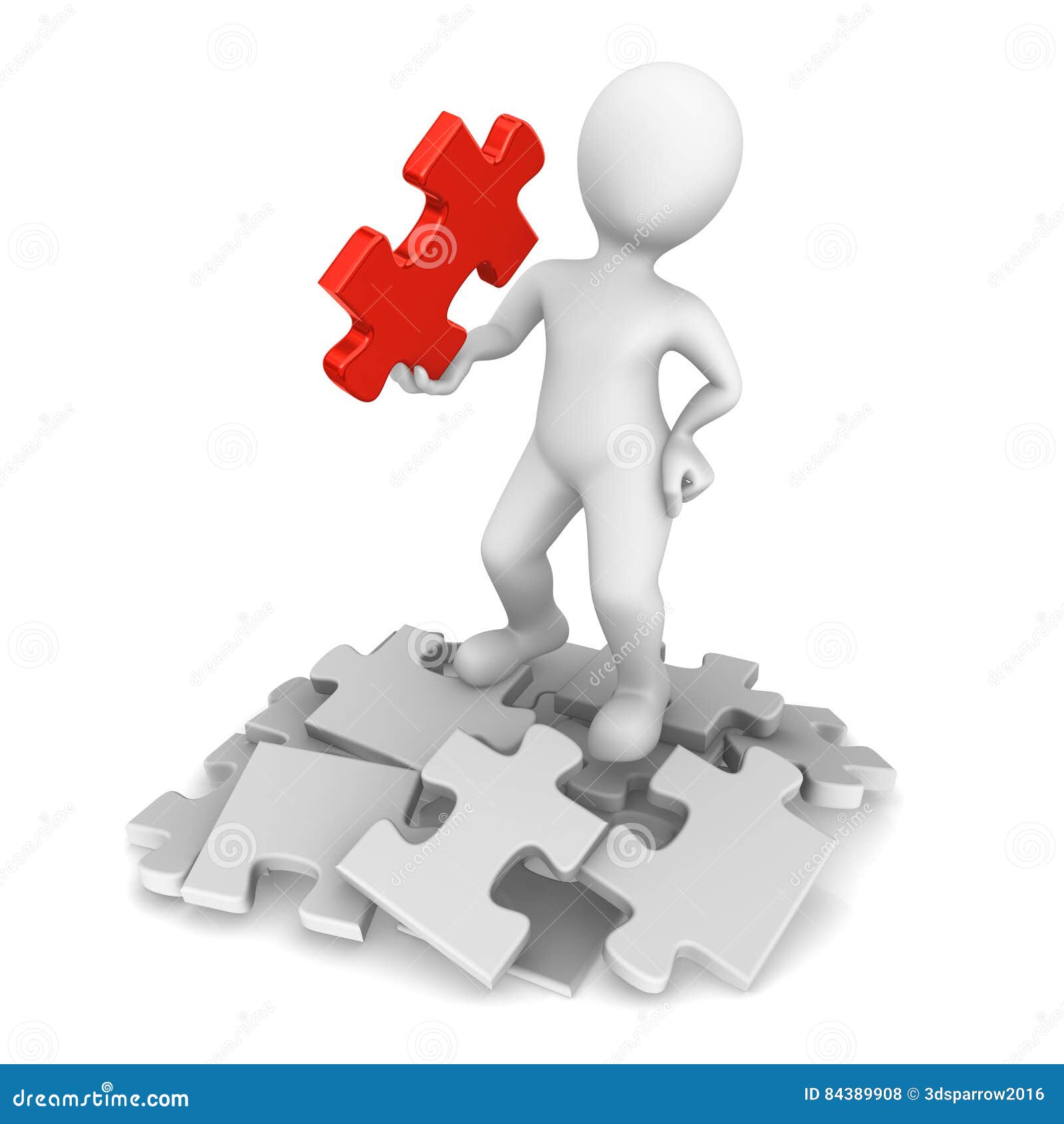 3d Man with Red Puzzle in Hand Stock Illustration - Illustration of ...