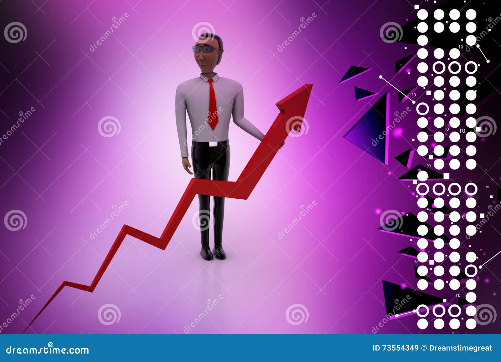 3d man with rising arrow stock illustration. Illustration of profit ...