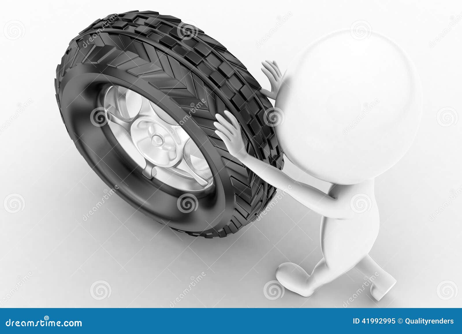 3d man rolling tyre stock illustration. Illustration of white - 41992995