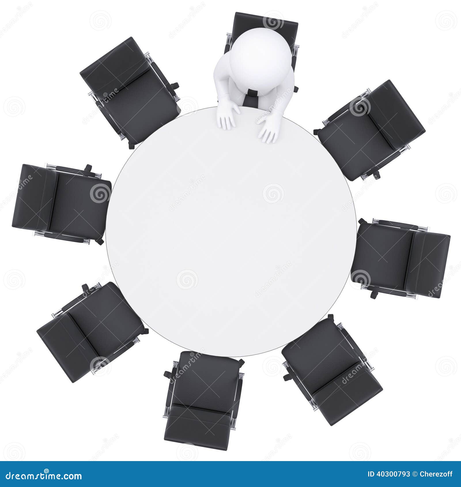 3d Man at the Round Table. Seven Empty Chairs Stock Illustration ...