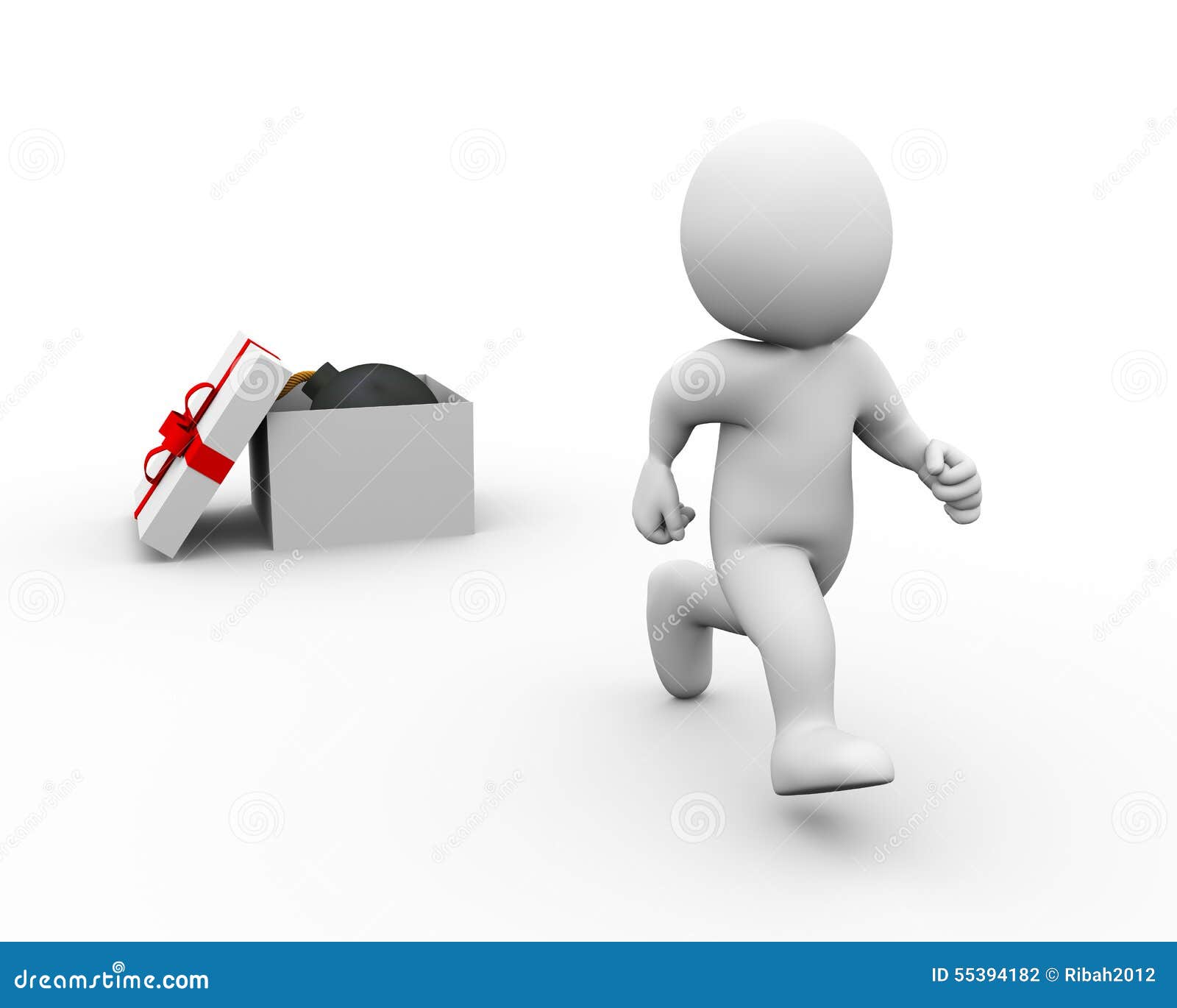 3d Man Running from Bomb in Gift Box Stock Illustration - Illustration ...