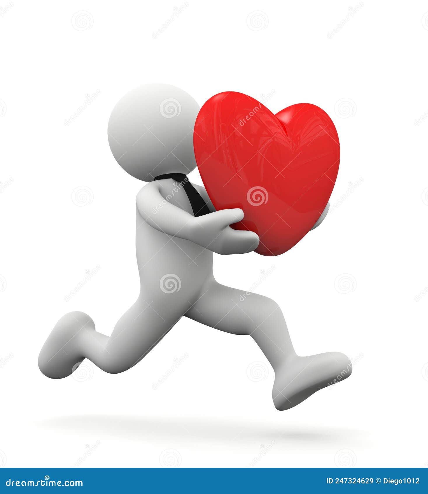 3d Man Running Carrying a Heart Stock Illustration - Illustration of ...
