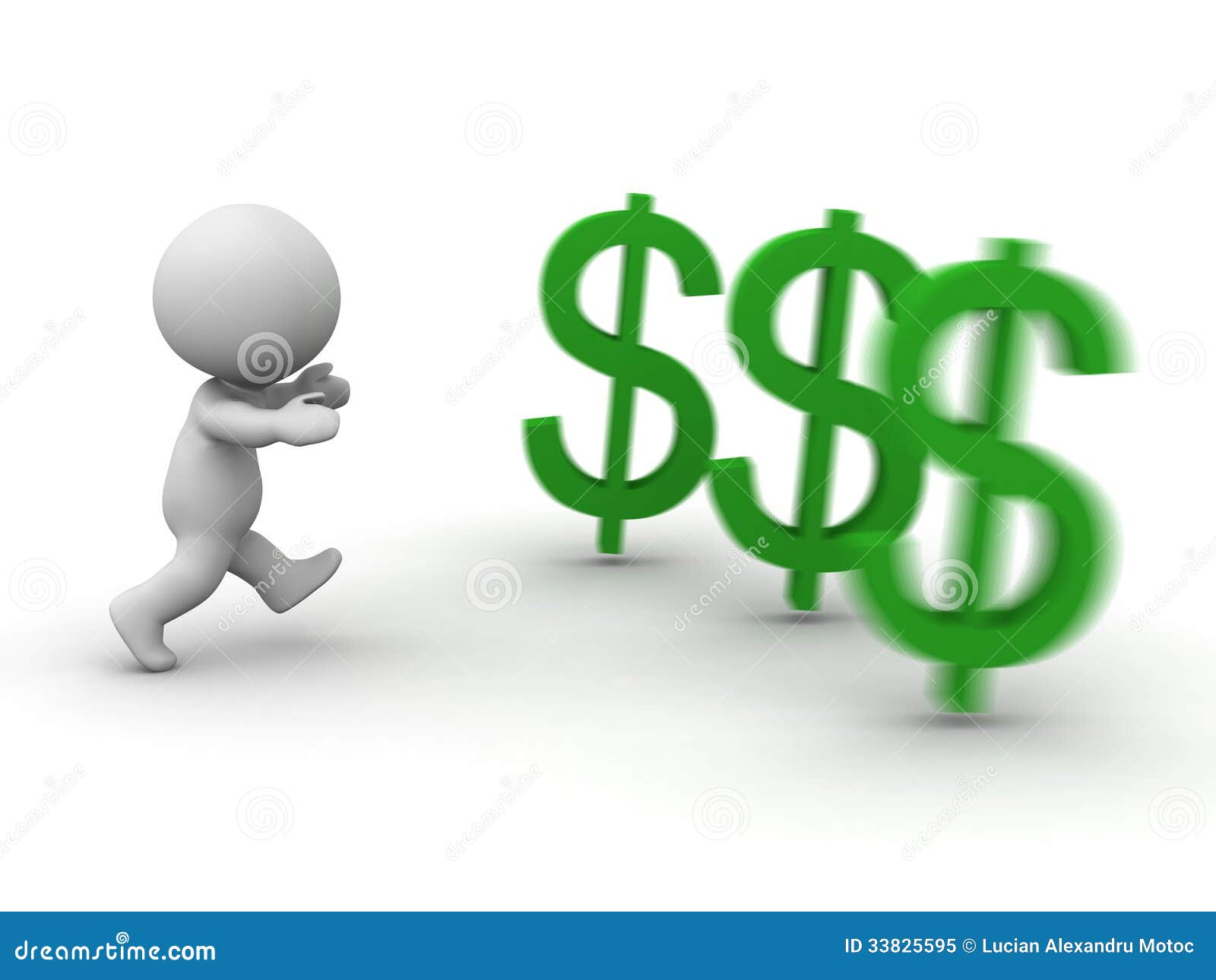 3D Man Running after Dollar Symbol Stock Illustration - Illustration of ...