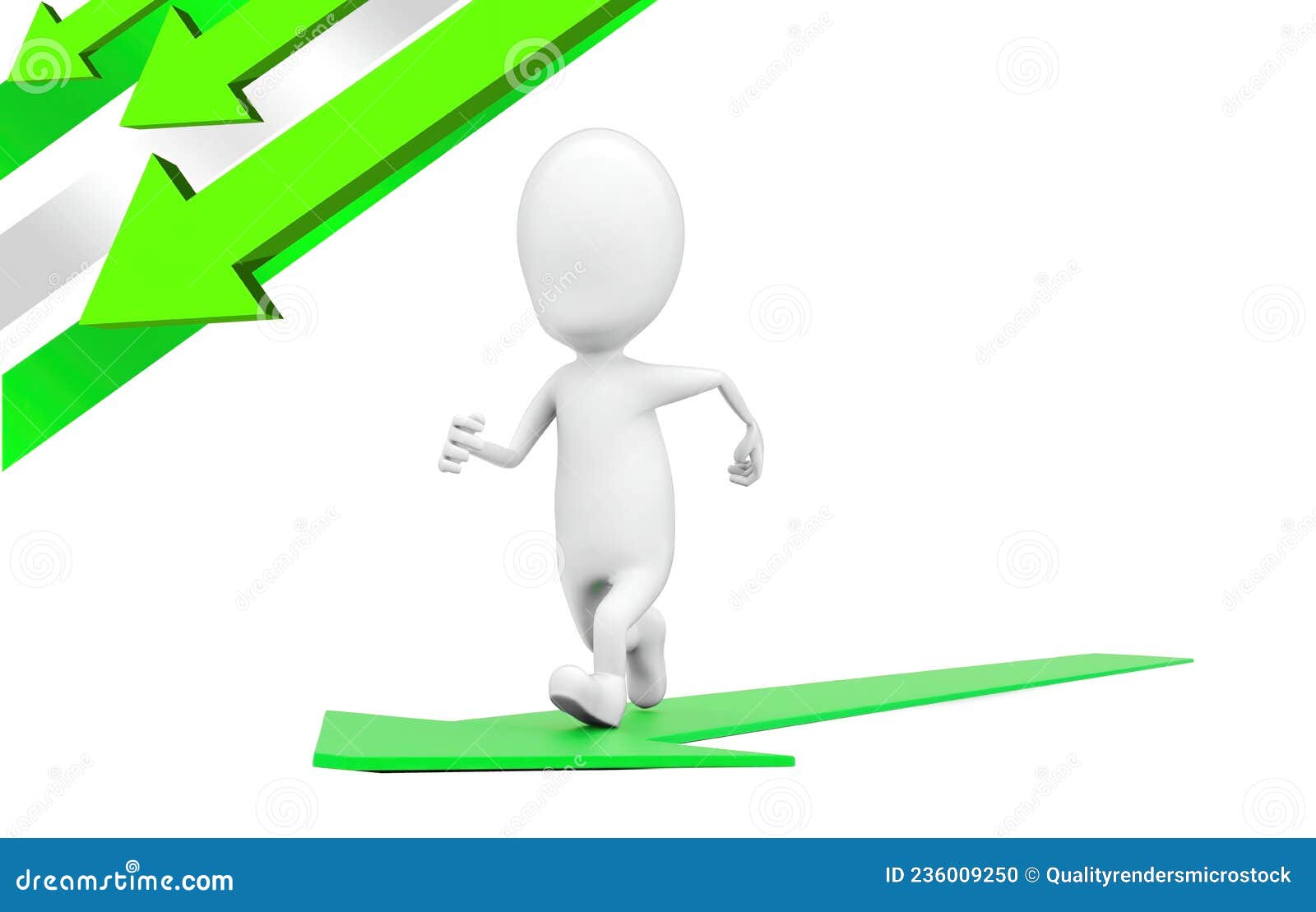 3d Man Running on Green Color Arrow Concept Stock Illustration ...