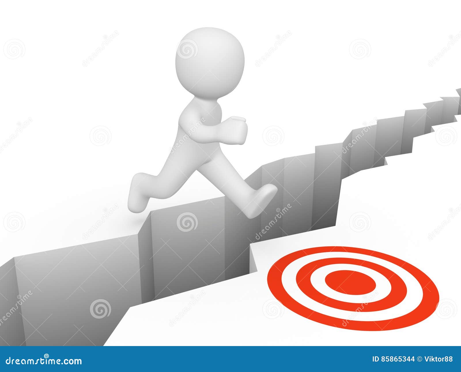 3d Man Running Over Chasm On The Way To Target. Royalty-Free Stock ...