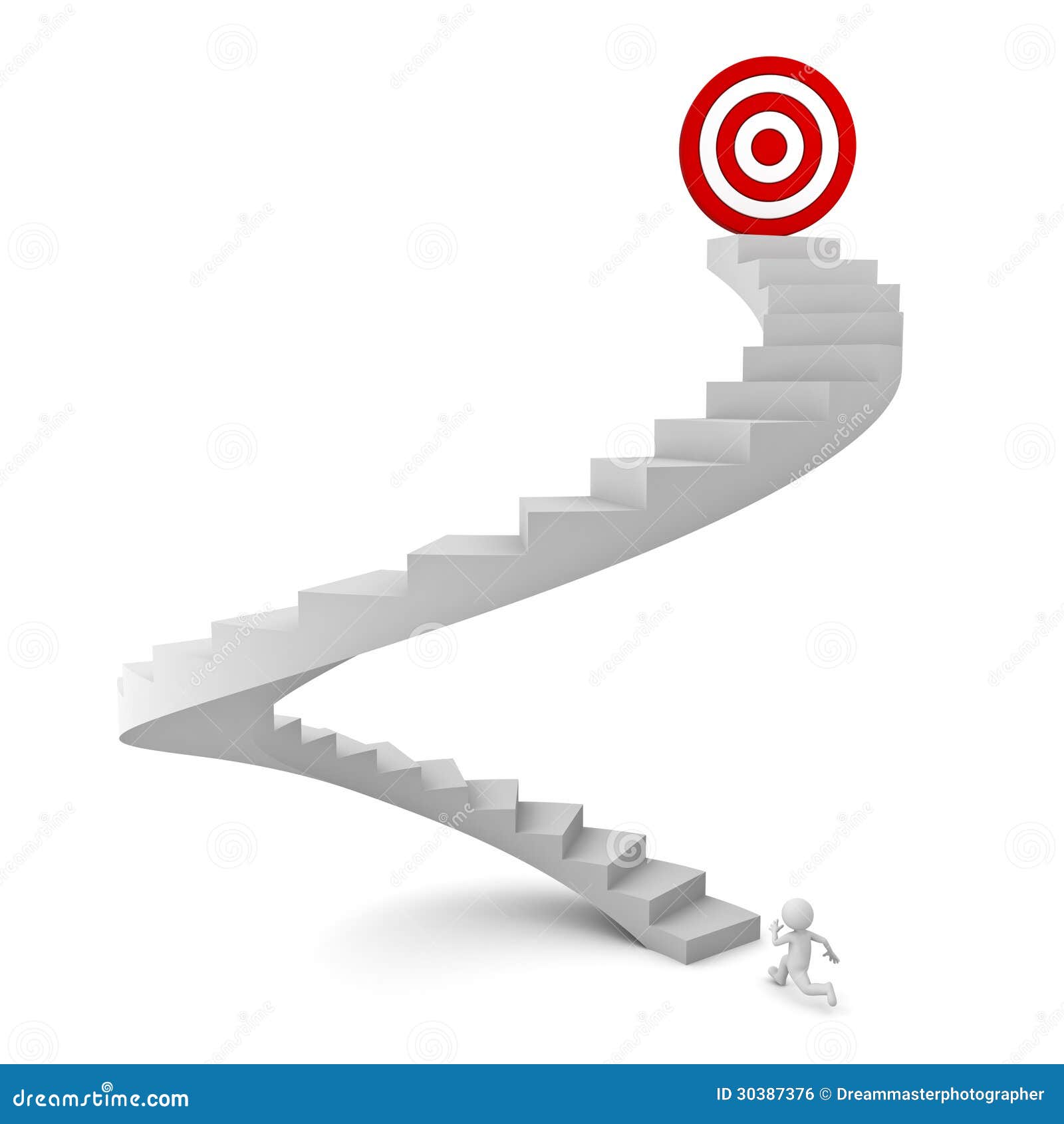 3d Man Running To the Target on Top of the Stairs Stock Illustration ...