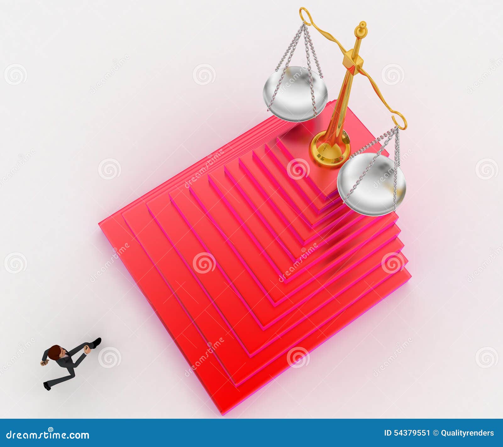 3d Man Running Towards Steps With Weighing Scale On Top Concept Stock ...