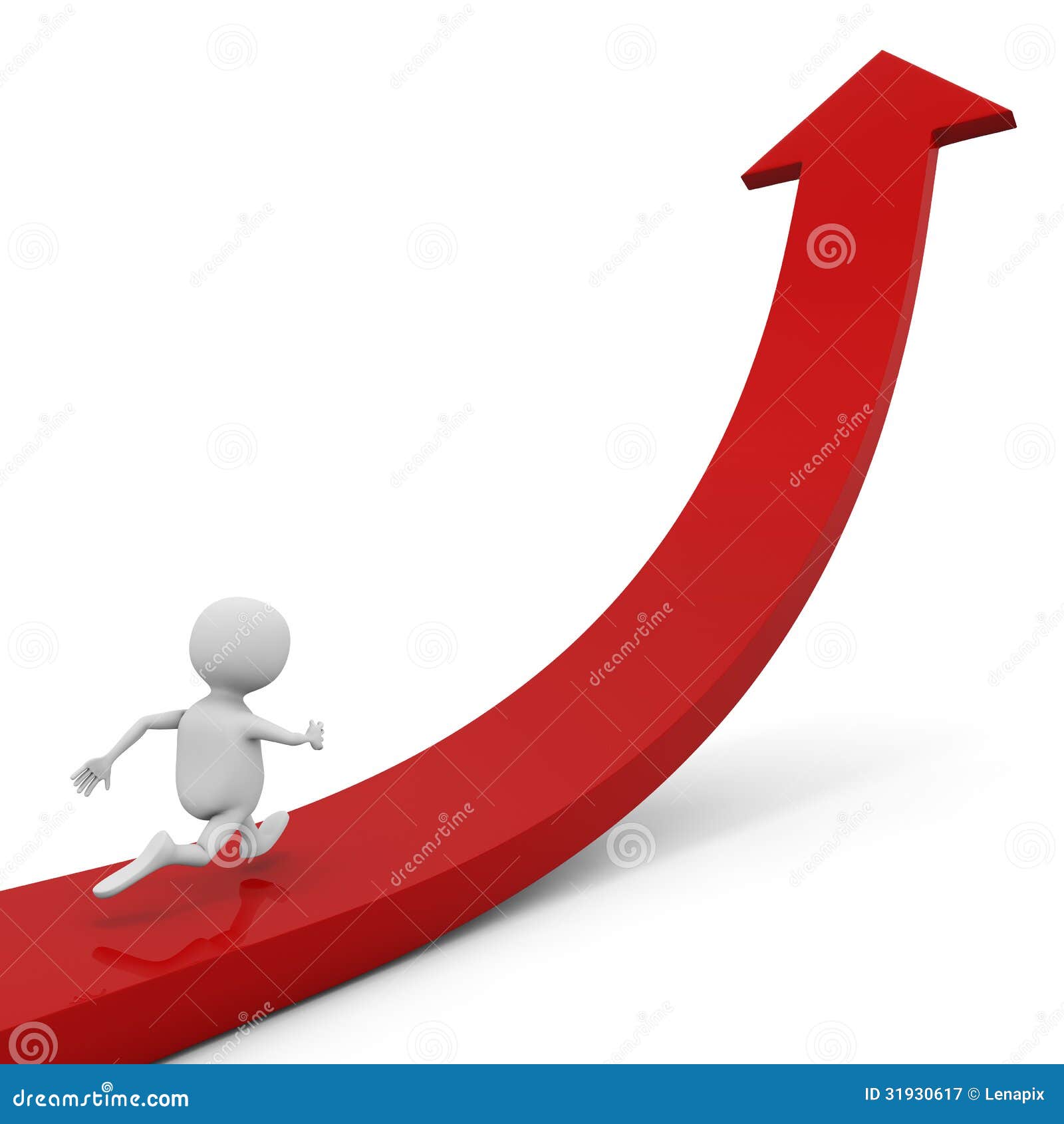 3D Man Running Up Red Arrow Stock Illustration - Illustration of grey ...