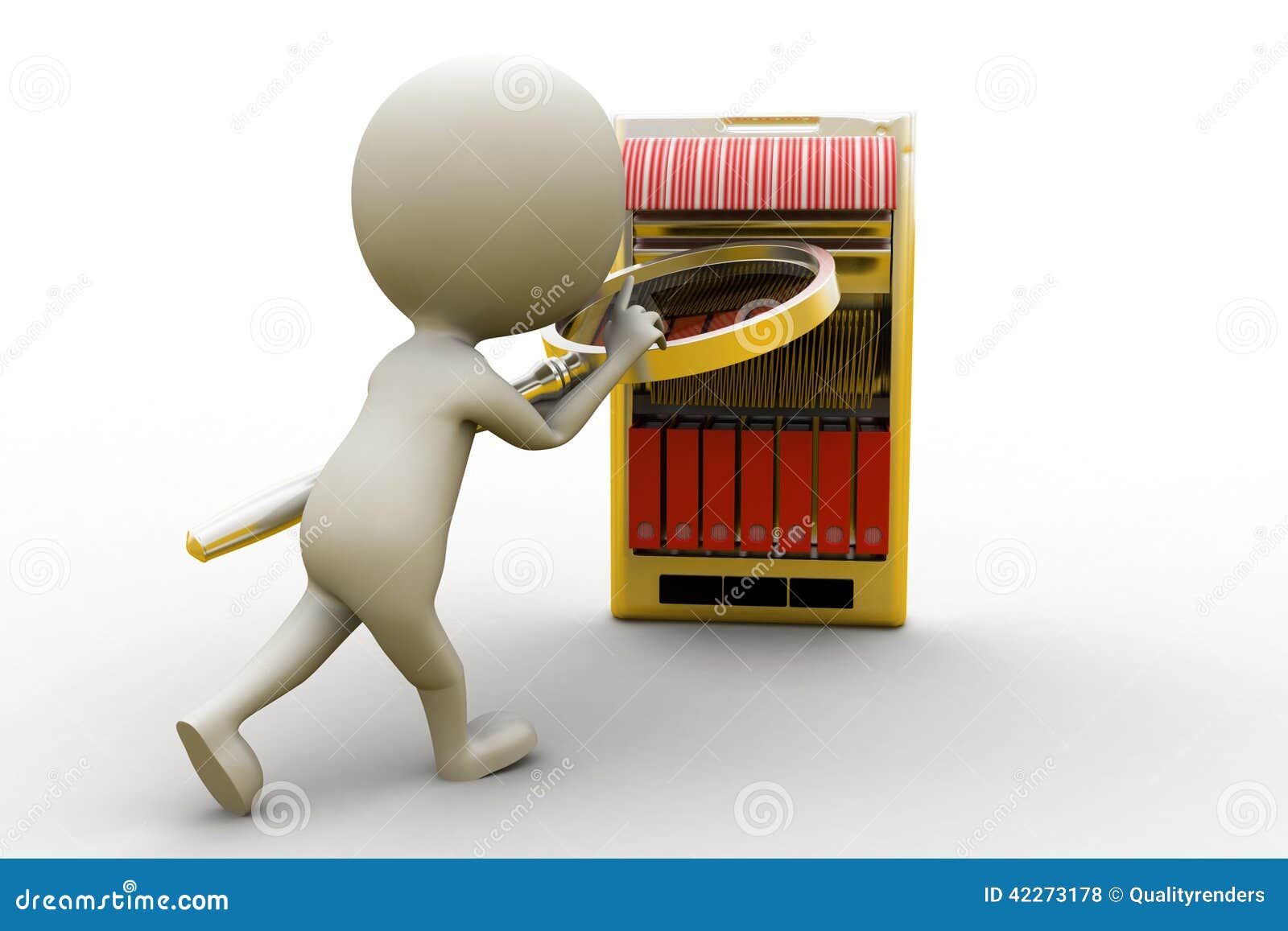 3d Man Search in Mobile Document Shop Stock Illustration - Illustration ...