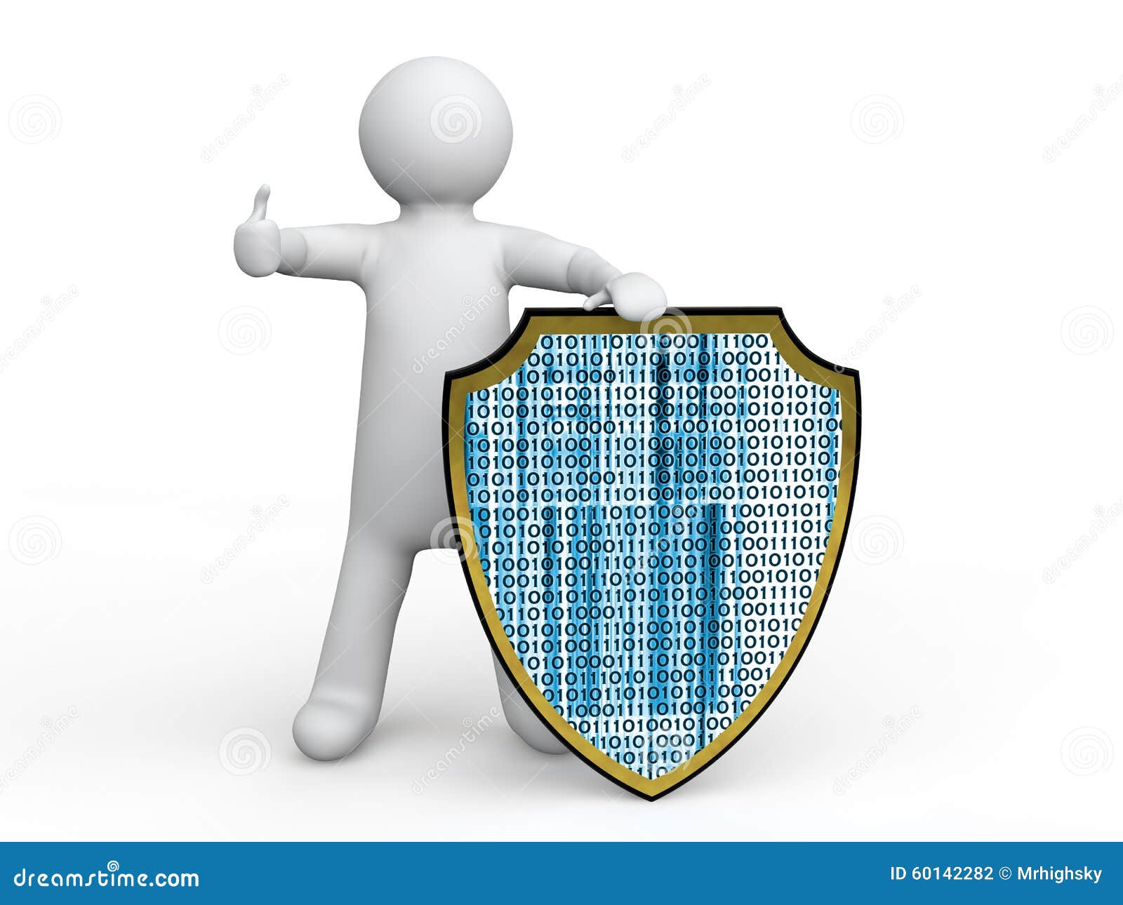 3d man with shield stock illustration. Illustration of security - 60142282