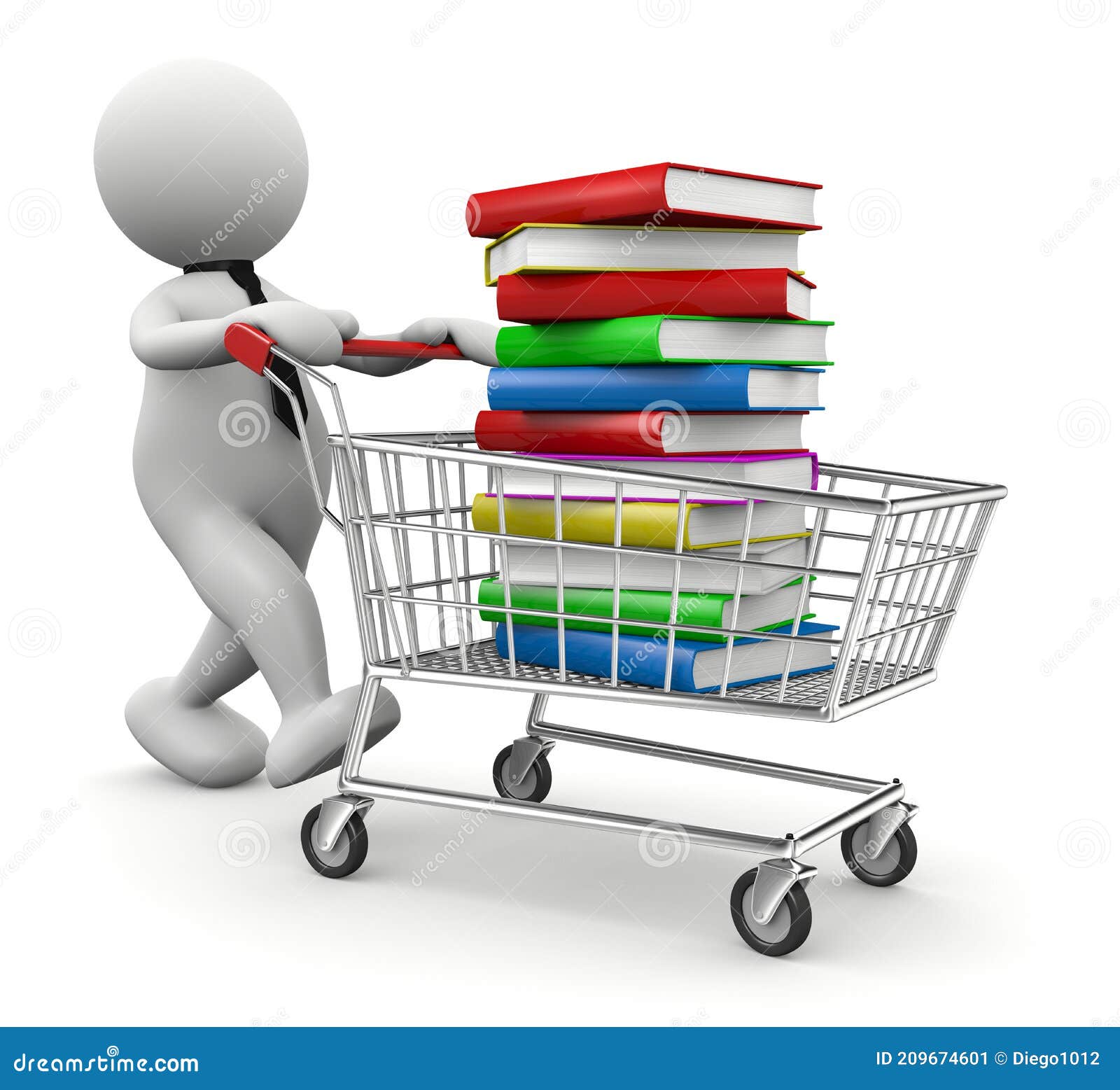 3d Man with Shopping Trolley and Books Stock Image - Image of land ...