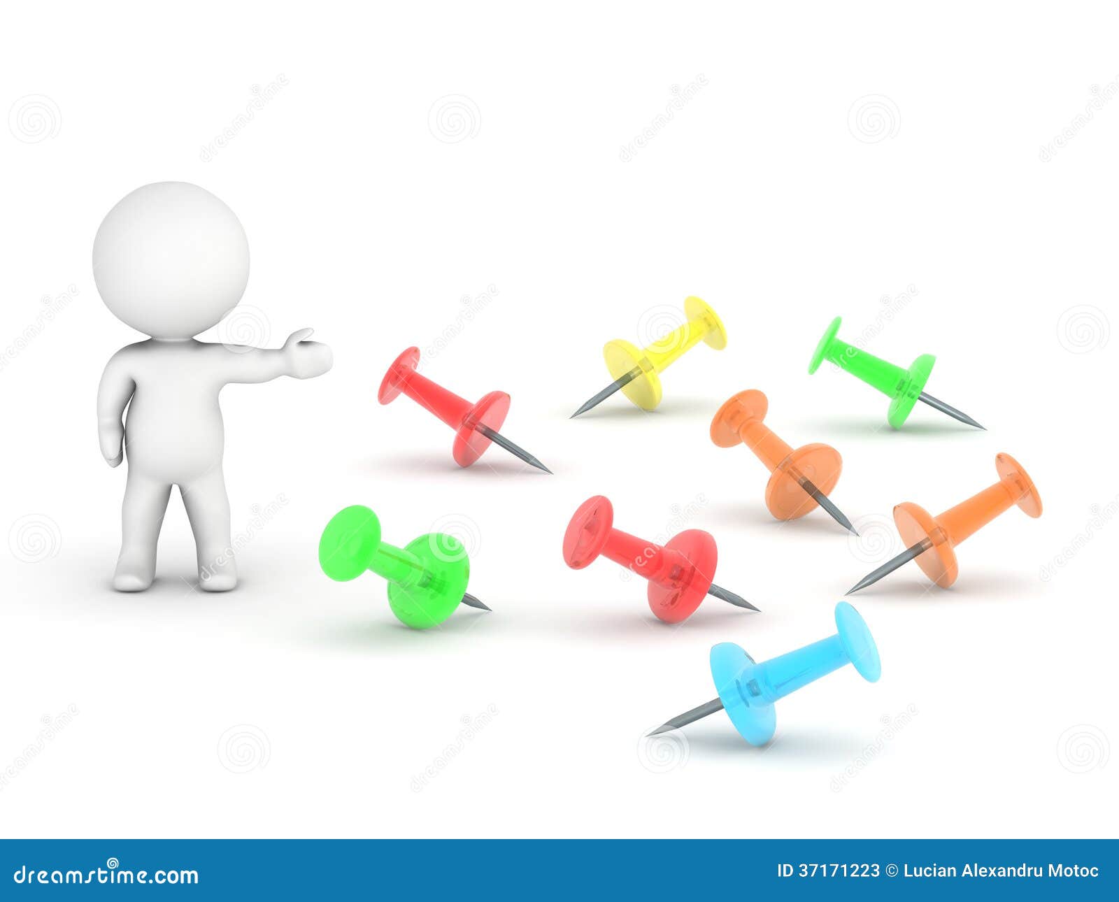 3D Man Showing Colorful Pins Stock Illustration - Illustration of ...