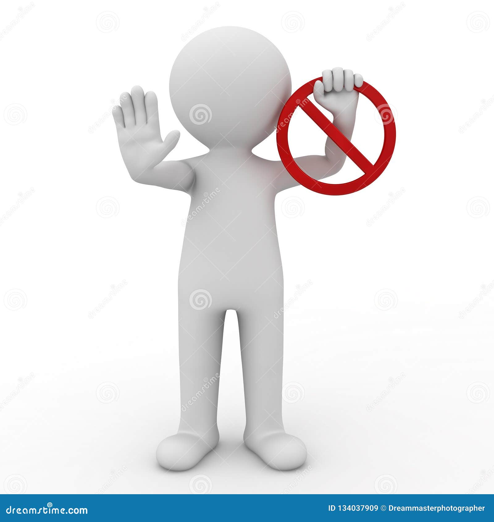 3d Man Showing Stop Gesture and Holding No Sign Over White Background ...