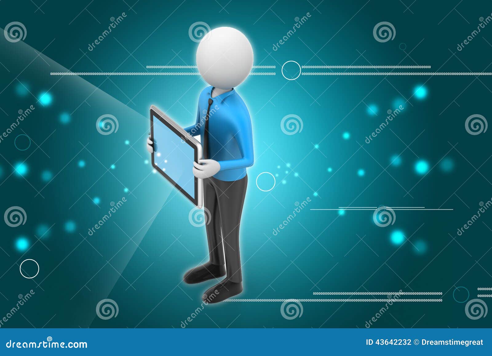 3d Man Showing the Tablet Computer Stock Illustration - Illustration of ...