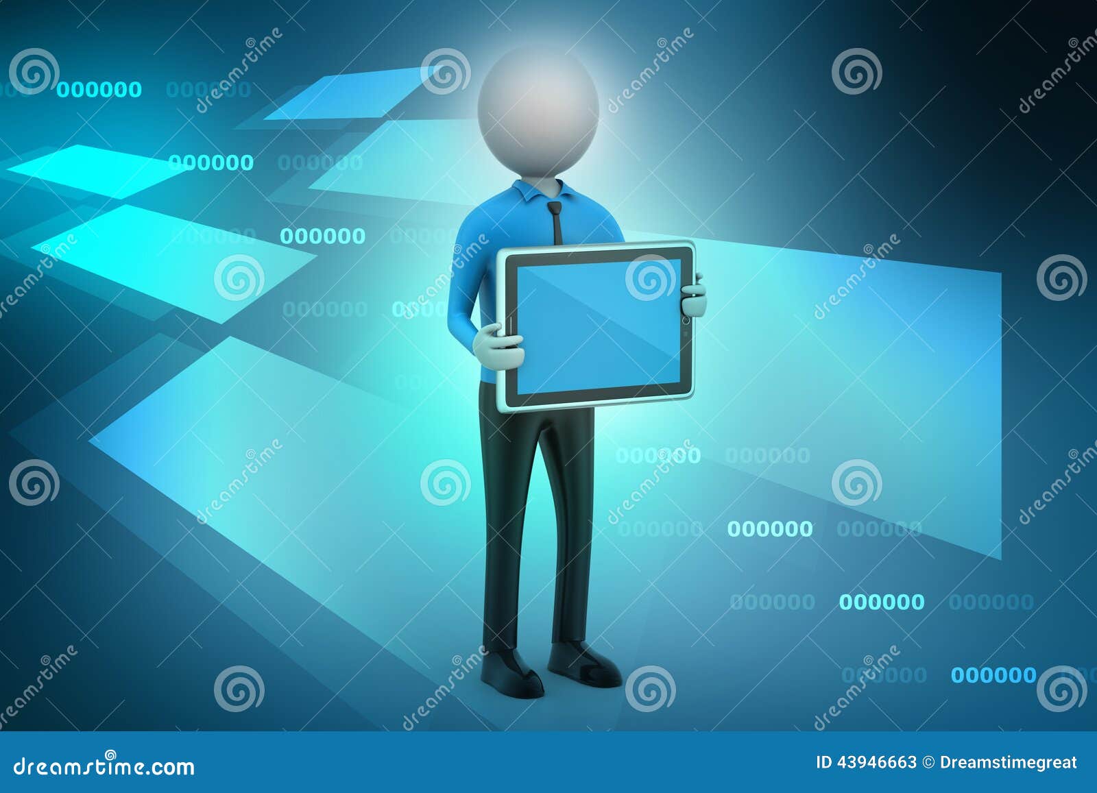 3d Man Showing the Tablet Computer Stock Illustration - Illustration of ...