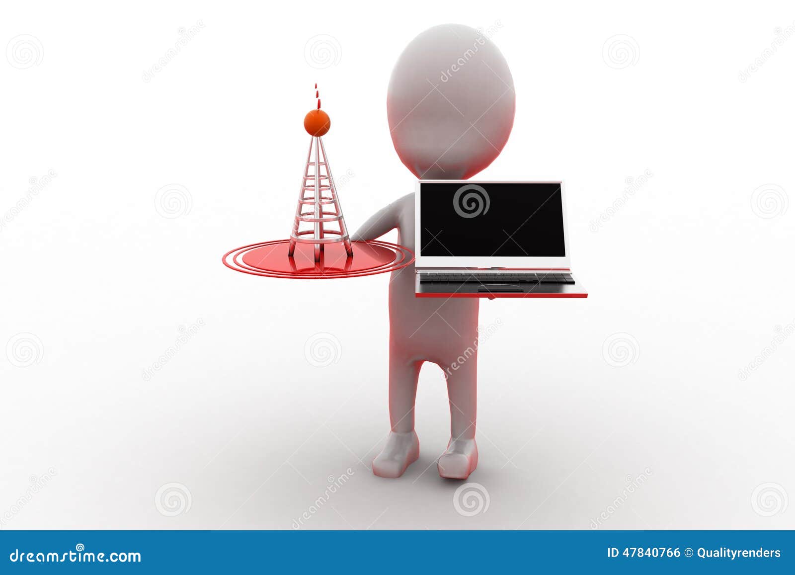 3d Man Signal Laptop Concept Stock Illustration - Illustration of ...
