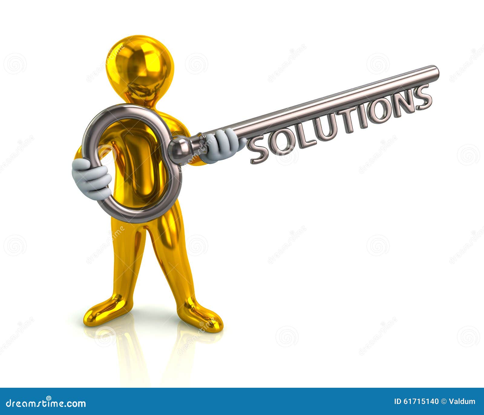 3d Man and Silver Key with Word Solutions Stock Illustration ...